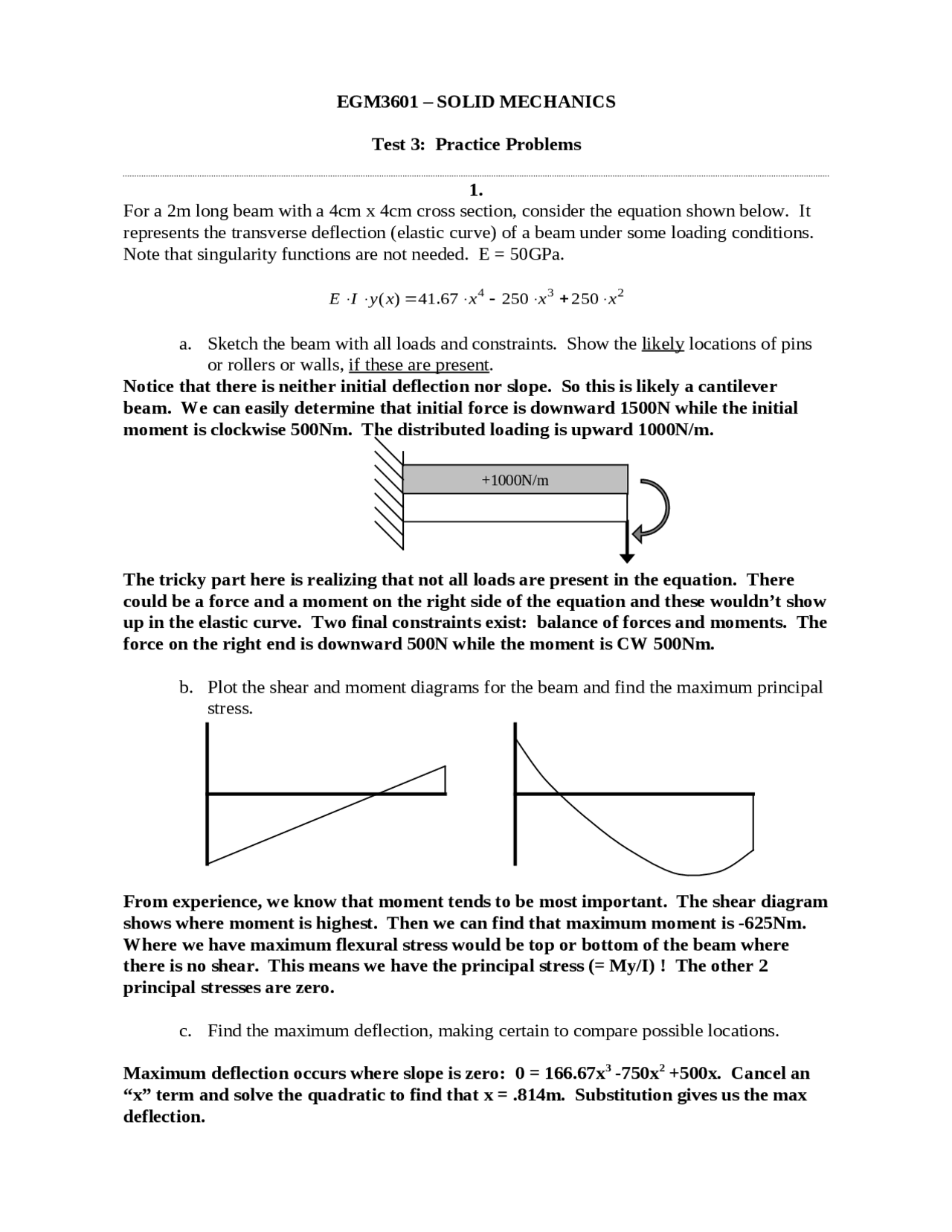 Practice Problems Test 3 - Solid Mechanics | EGM 3601 - Docsity