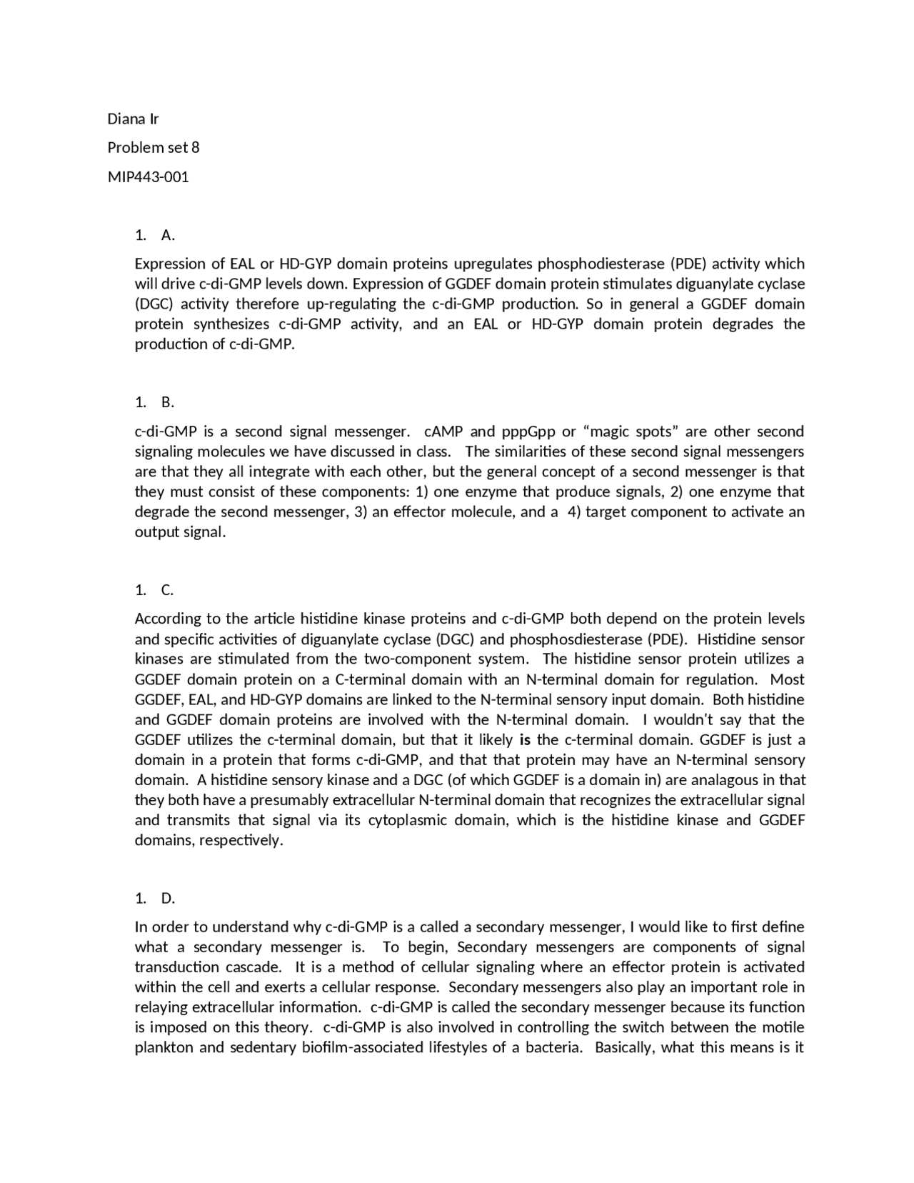 Problem Set 8 On Microbial Physiology Mip 443 Docsity