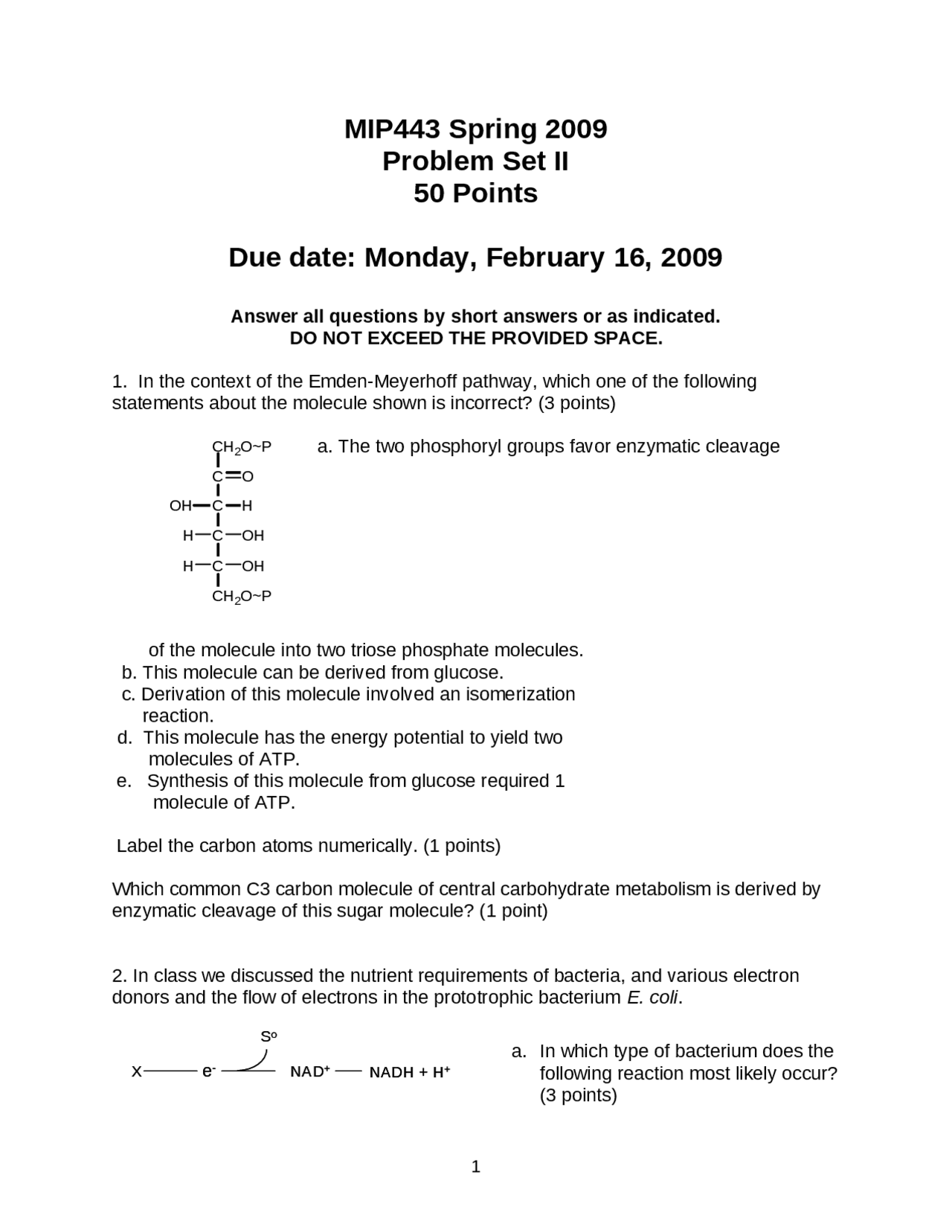 Problem Set 2 Questions Microbial Physiology Mip 443 Docsity