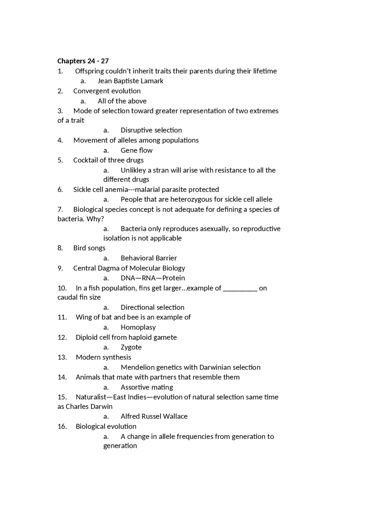Review Sheet - Principles of Biology II | BIOL 1200 - Docsity