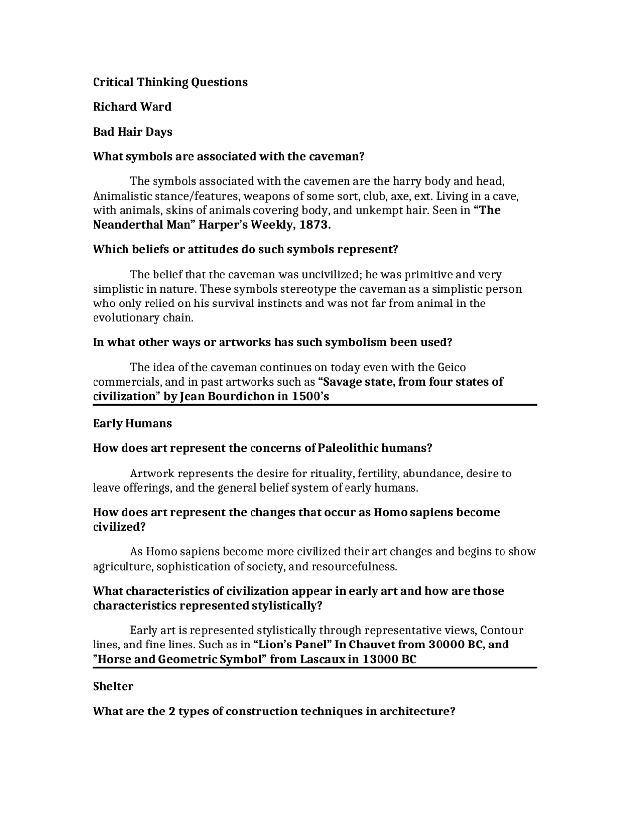 Critical Thinking Questions for Art Appreciation - Study Guide | ART ...