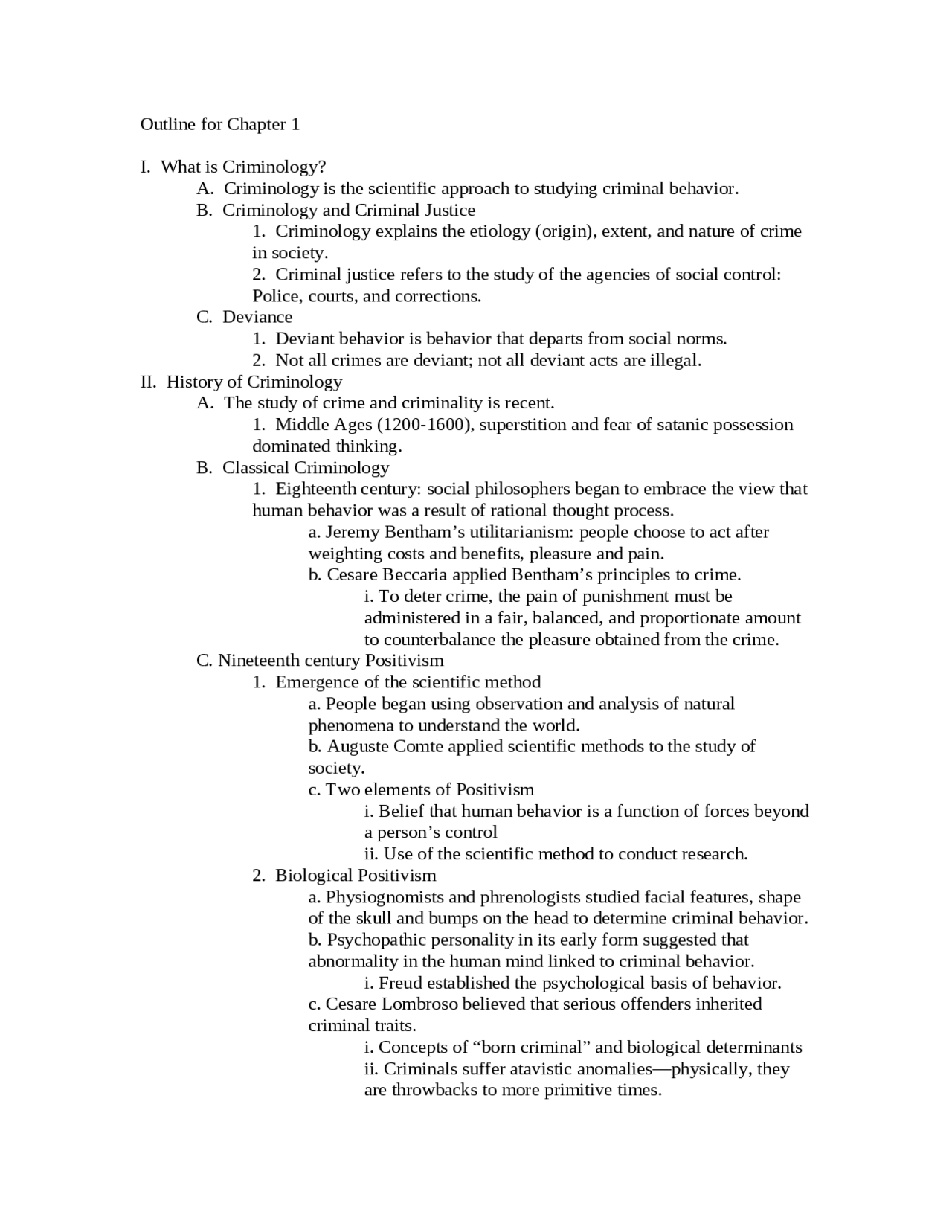 Notes on Criminology Chapter Outline | CJ 220 - Docsity