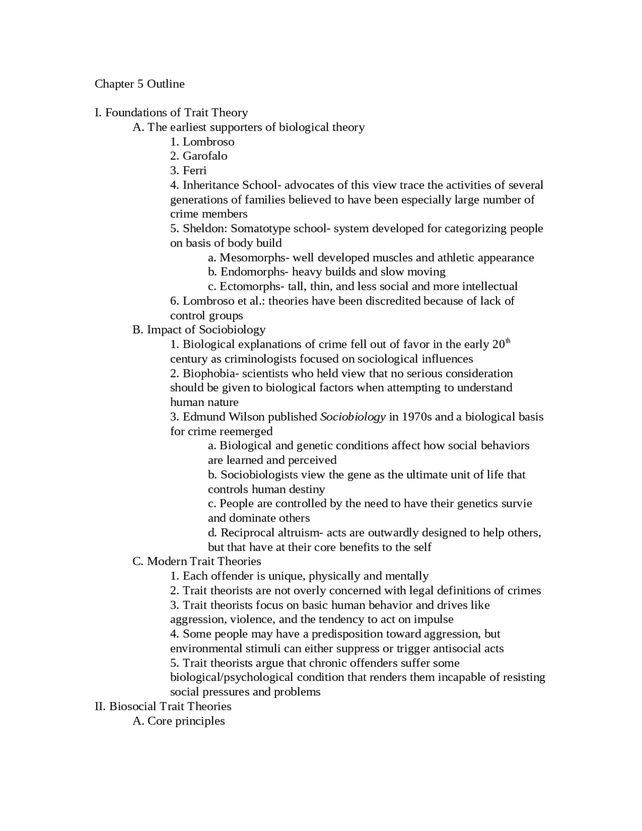 Foundations Of Trait Theory Criminology Cj 220 Docsity