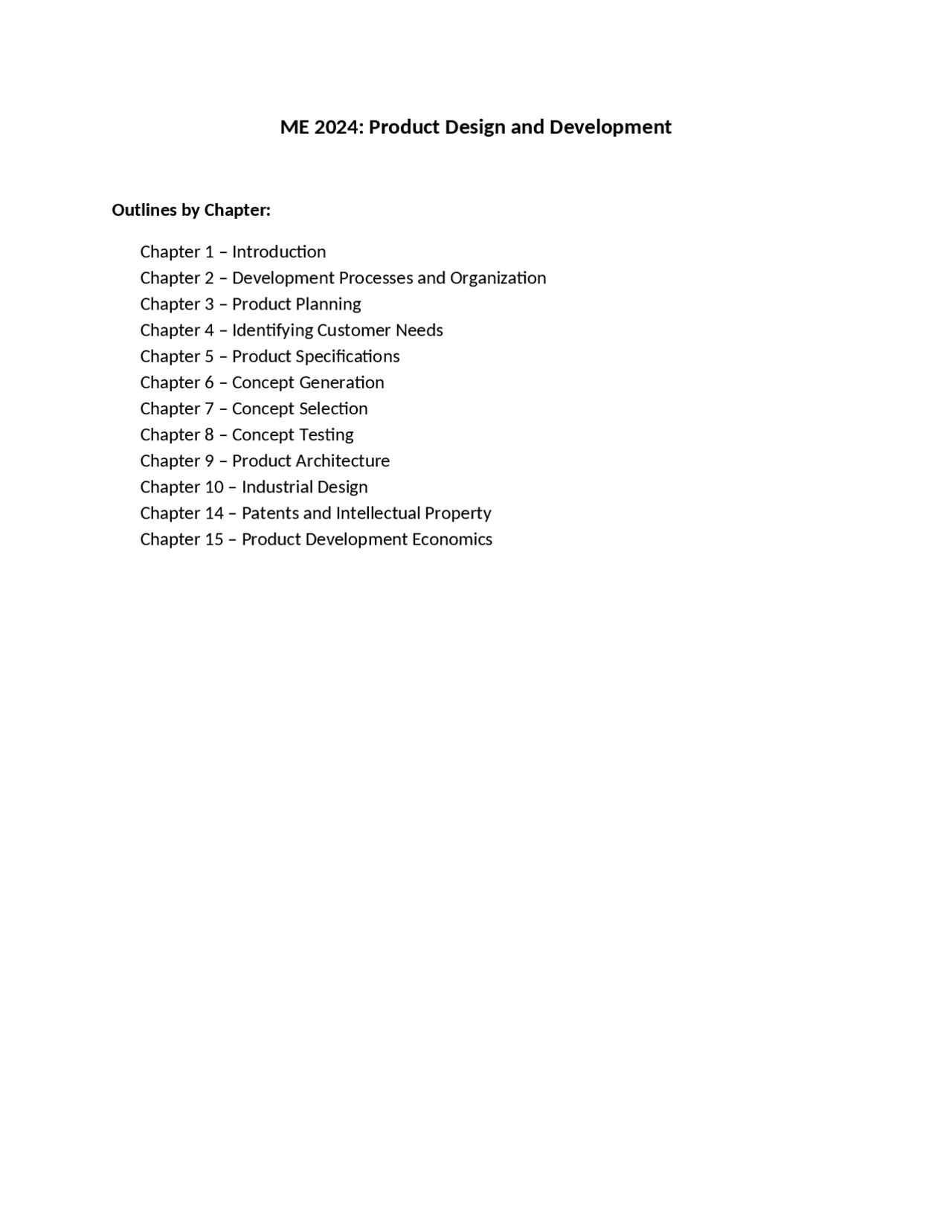 Lecture Outlines For Project Design And Development Me 2024 Docsity