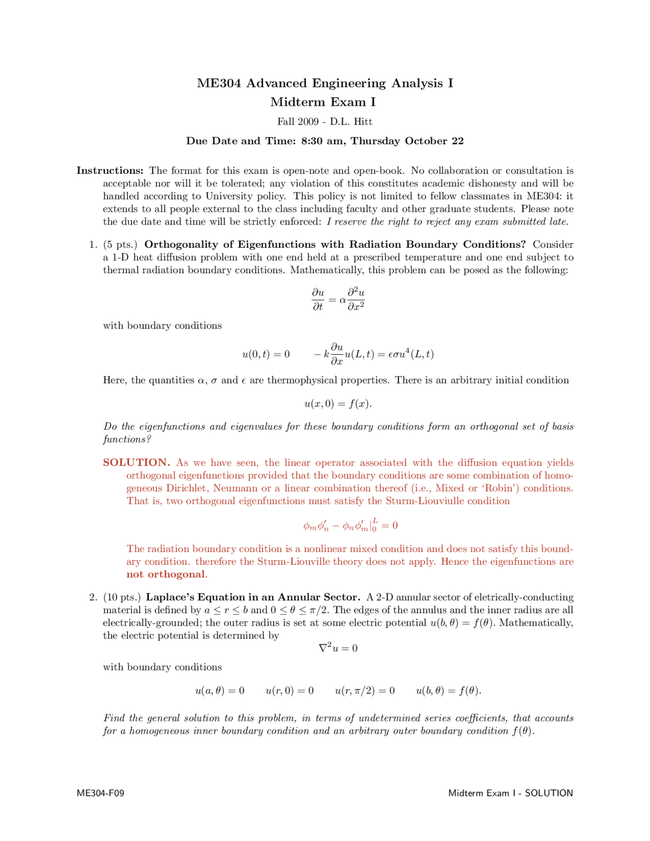 Solved Questions For Midterm Exam1 Advanced Engineering Analysis I