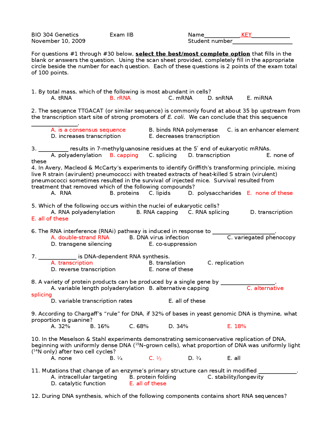 50 Questions On Principles Of Genetics With Solution Bio 304 Docsity