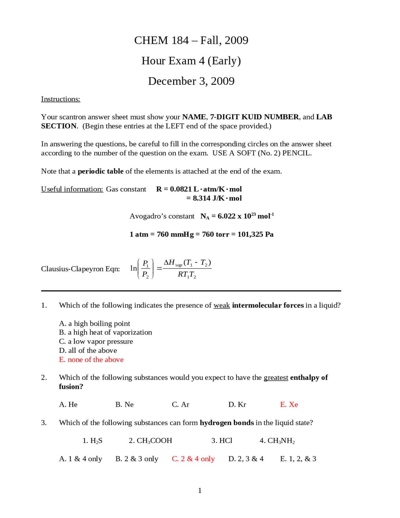25 Questions With Solutions Foundations Of Chemistry I Exam 4