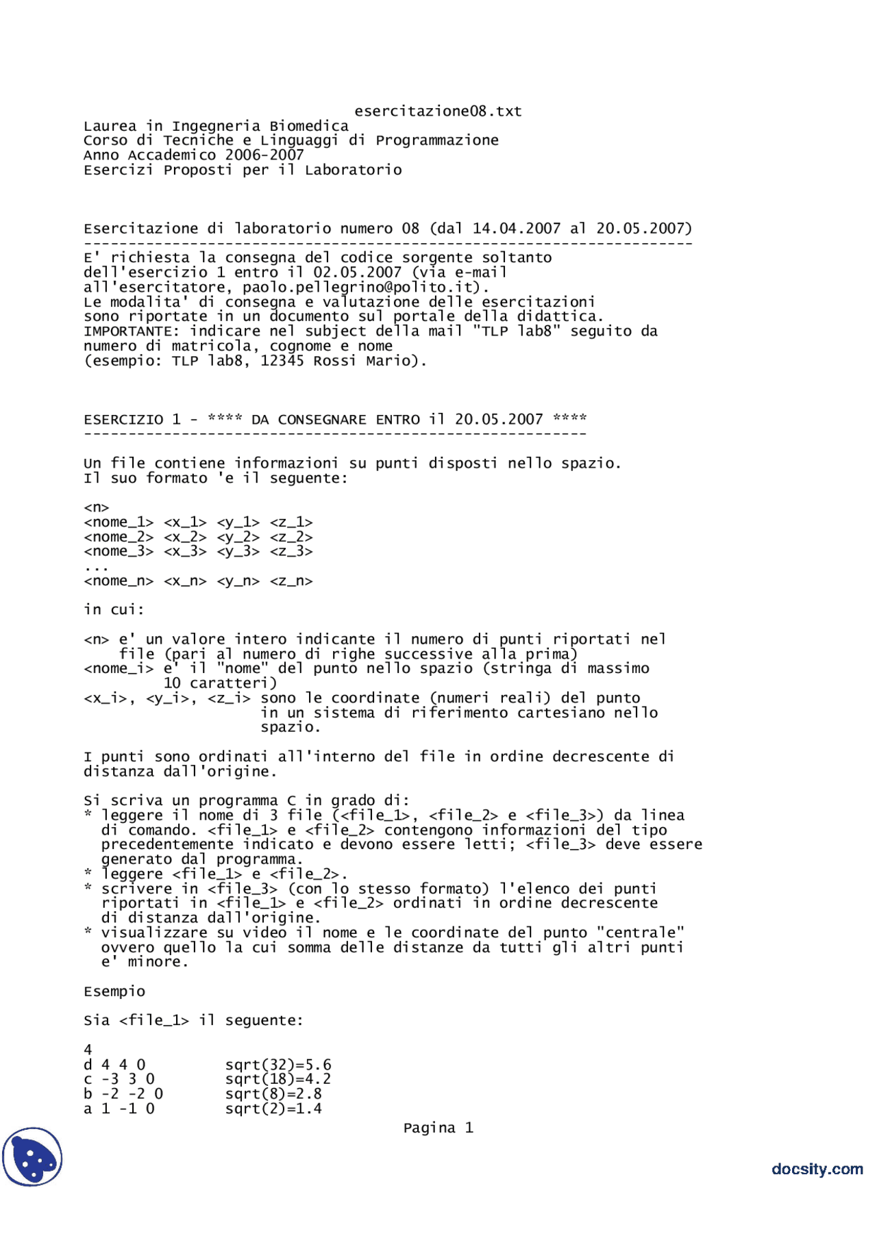 Tecniche E Linguaggi Di Programmazione Esercitazione 8 Docsity