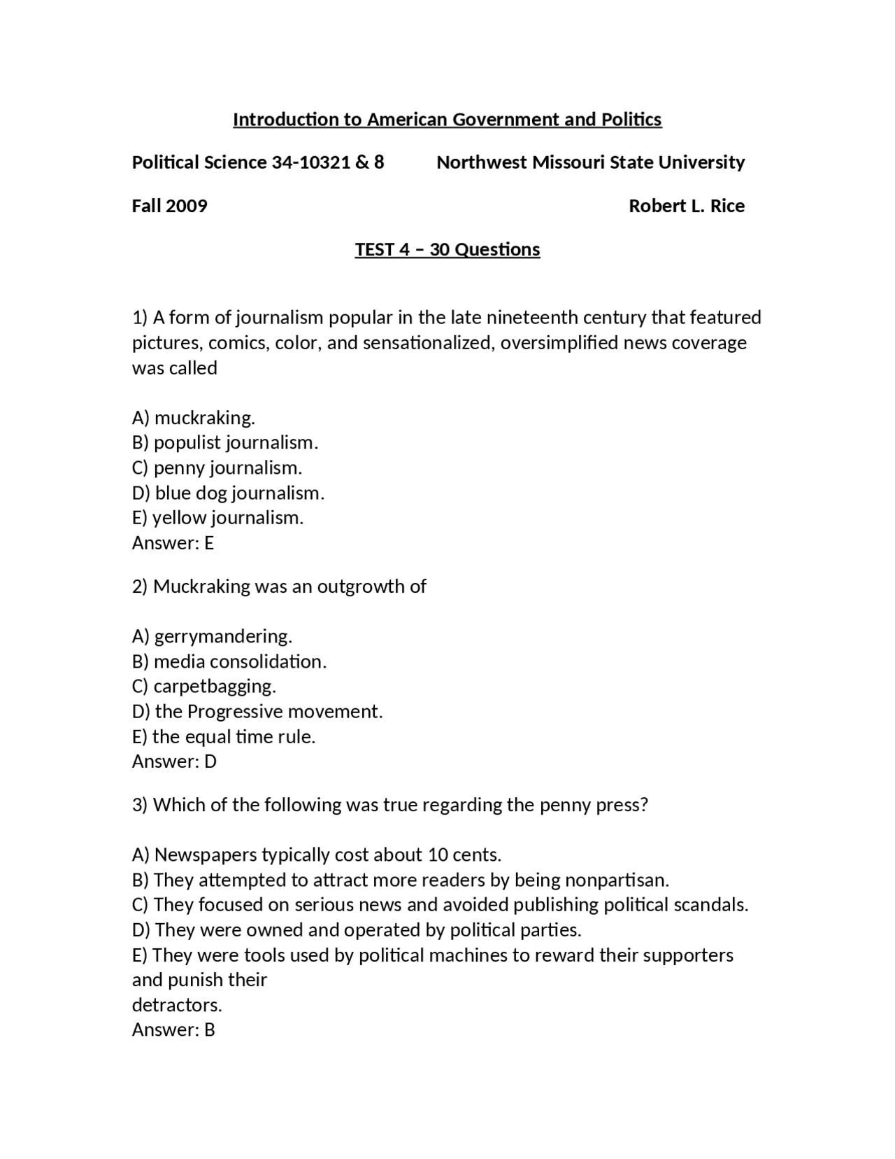Introduction To American Government And Politics Exam 4 With Answers