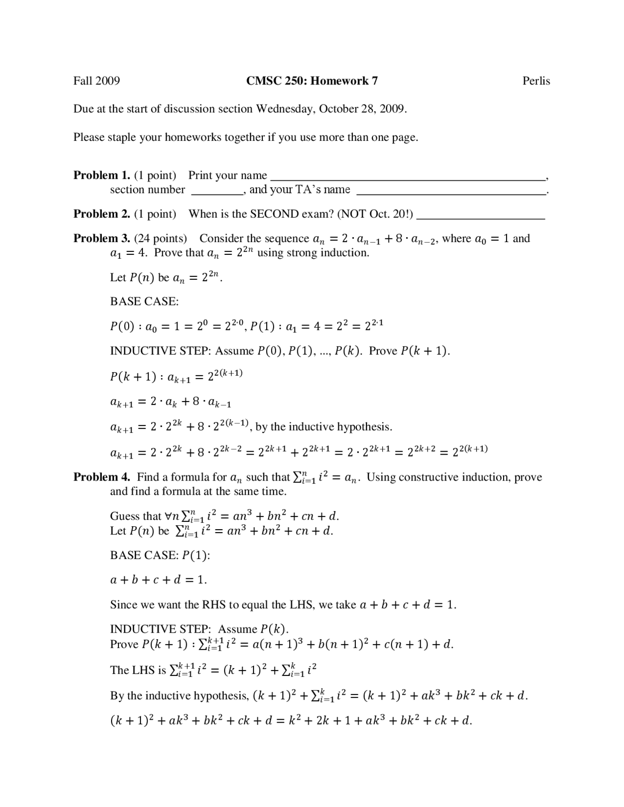 Assignment 7 Problems Discrete Structures Cmsc 250 Docsity