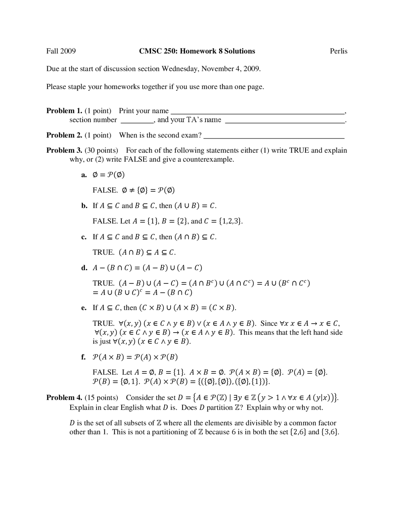 Homework 8 Solution Discrete Structures Cmsc 250 Docsity