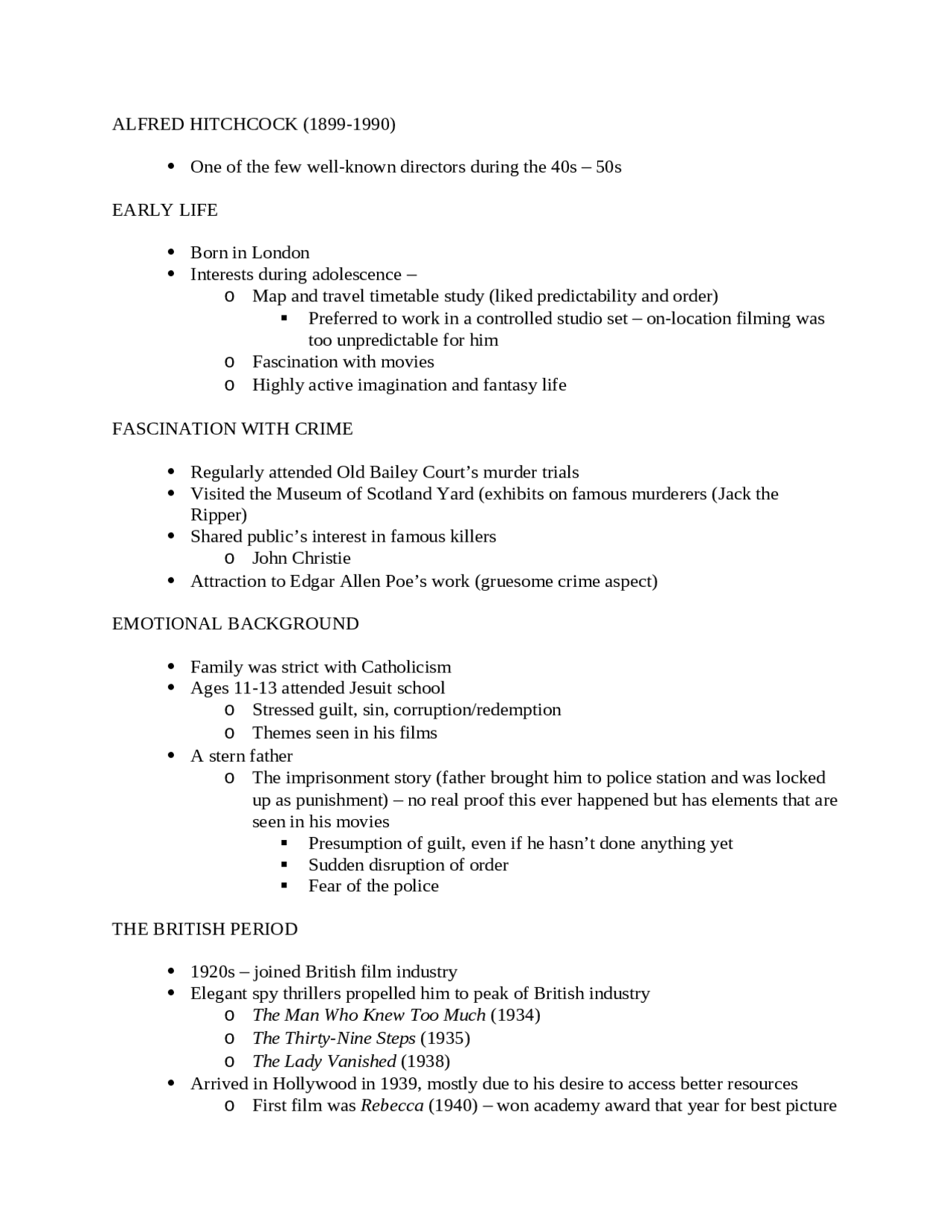 Alfred Hitchcock - Introduction to Film - Lecture Handout | COMM 2054 ...