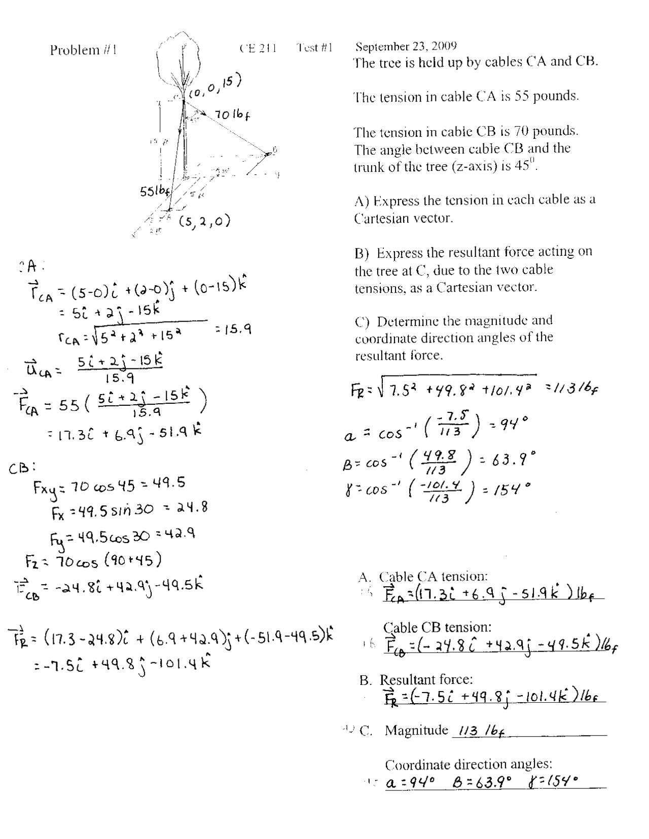 Solved Test 1 For Statistics Fall 2009 C E 211 Docsity