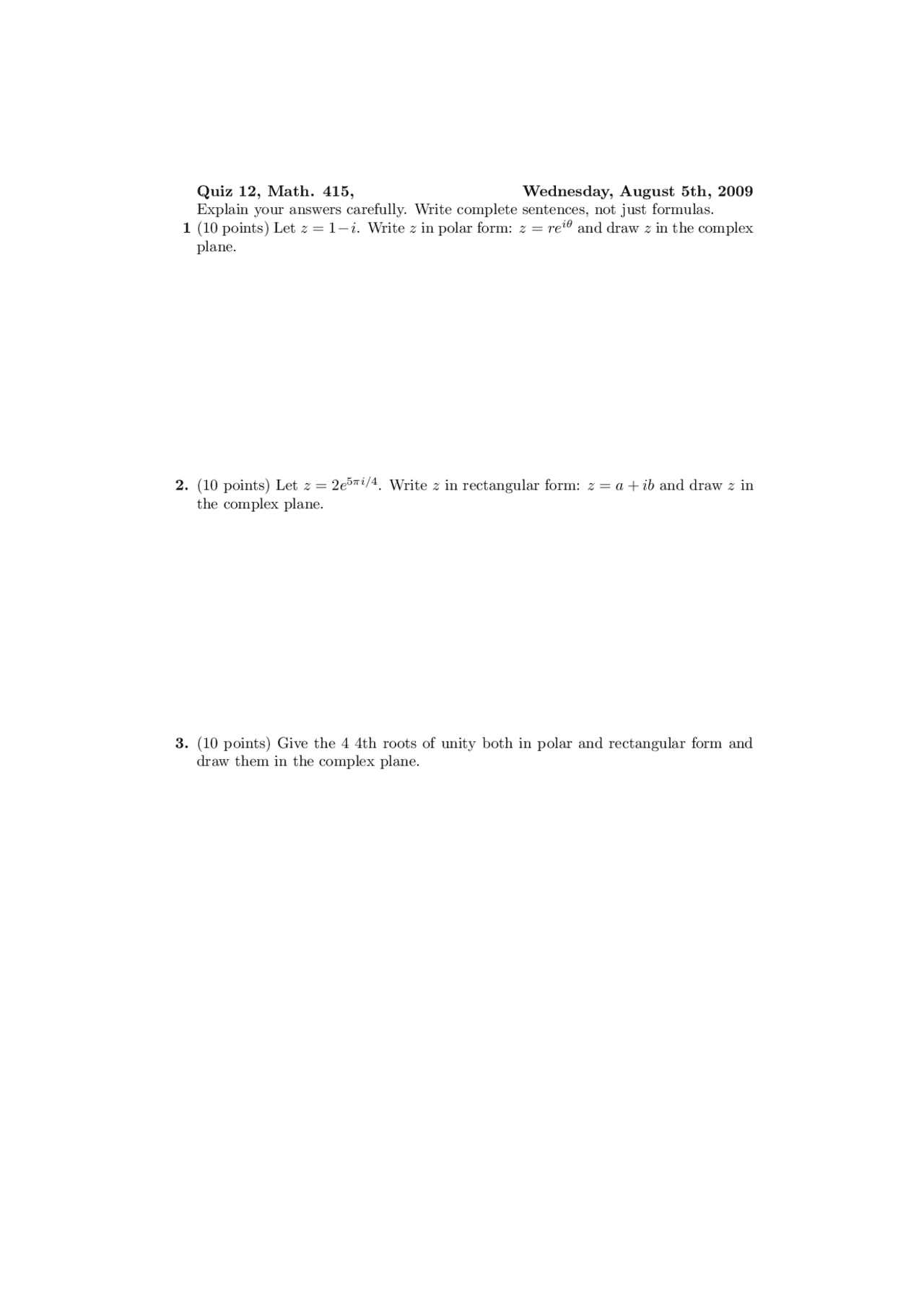 5 Questions For Quiz 12 Applied Linear Algebra Math 415 Docsity