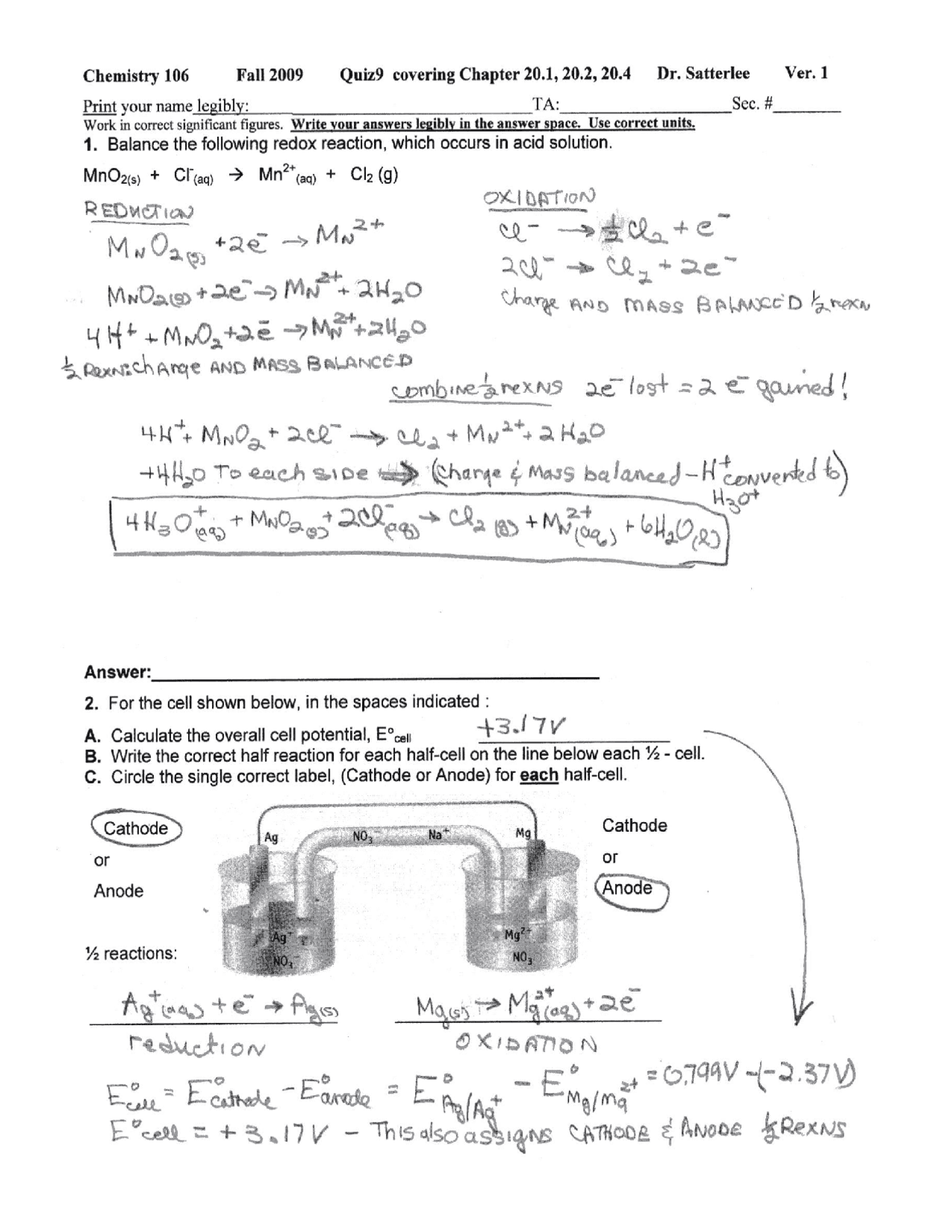 Solved Questions for Quiz 9 - Principles of Chemistry II | Chem 106 ...