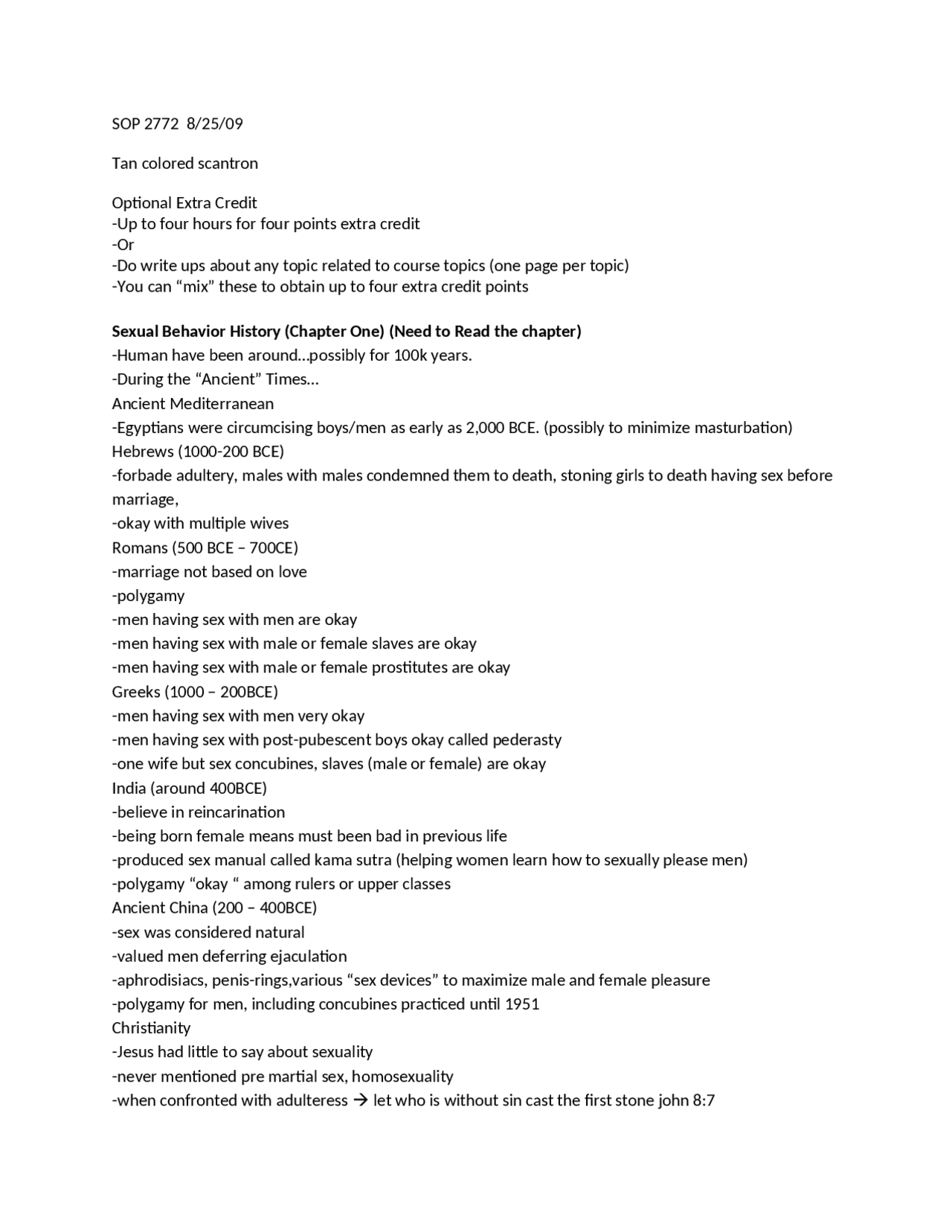 Notes For Sexual Behavior History Sop 2772 Docsity
