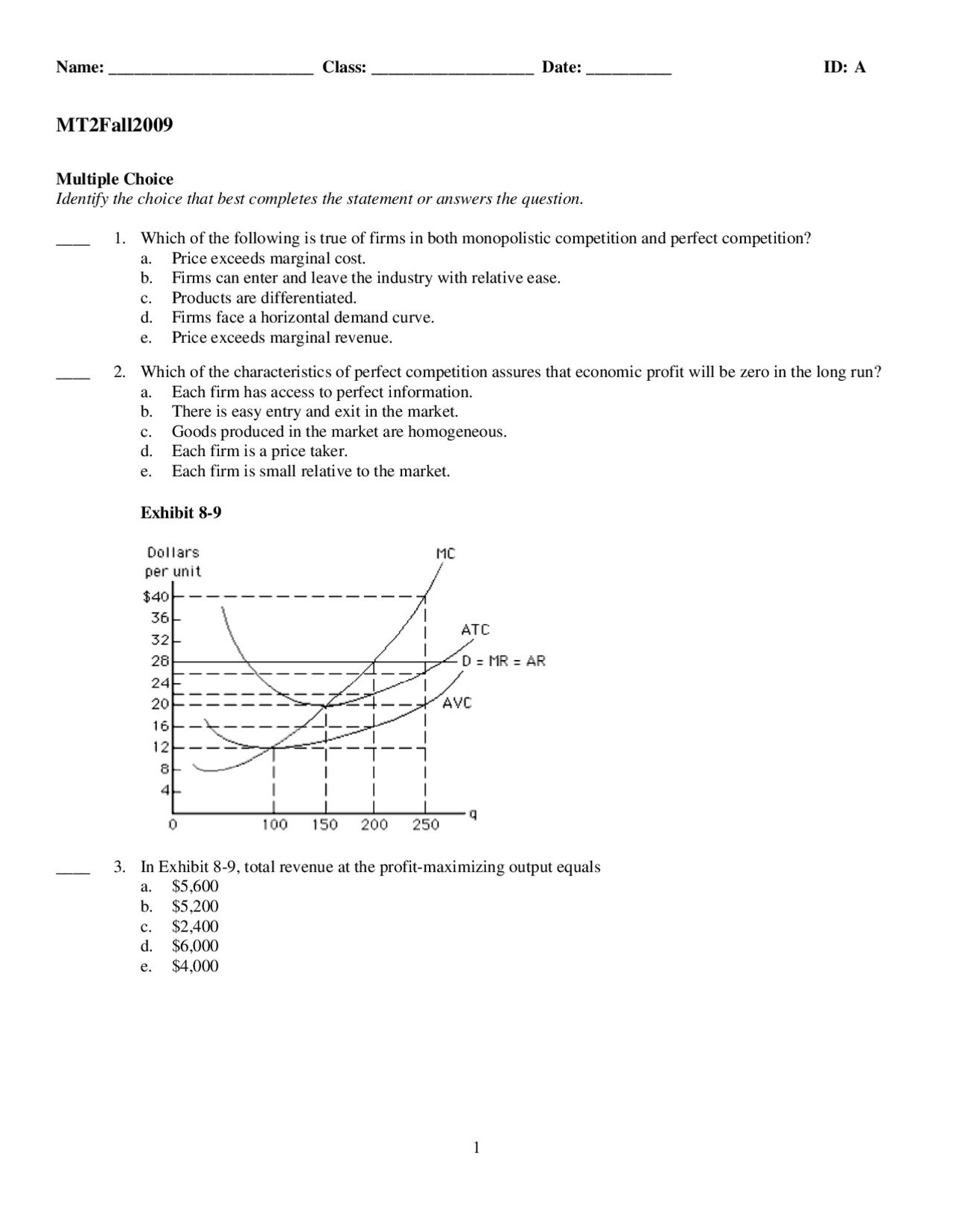 Multiple Choice Test 2 On Principles Of Economics Econ 2005 Docsity