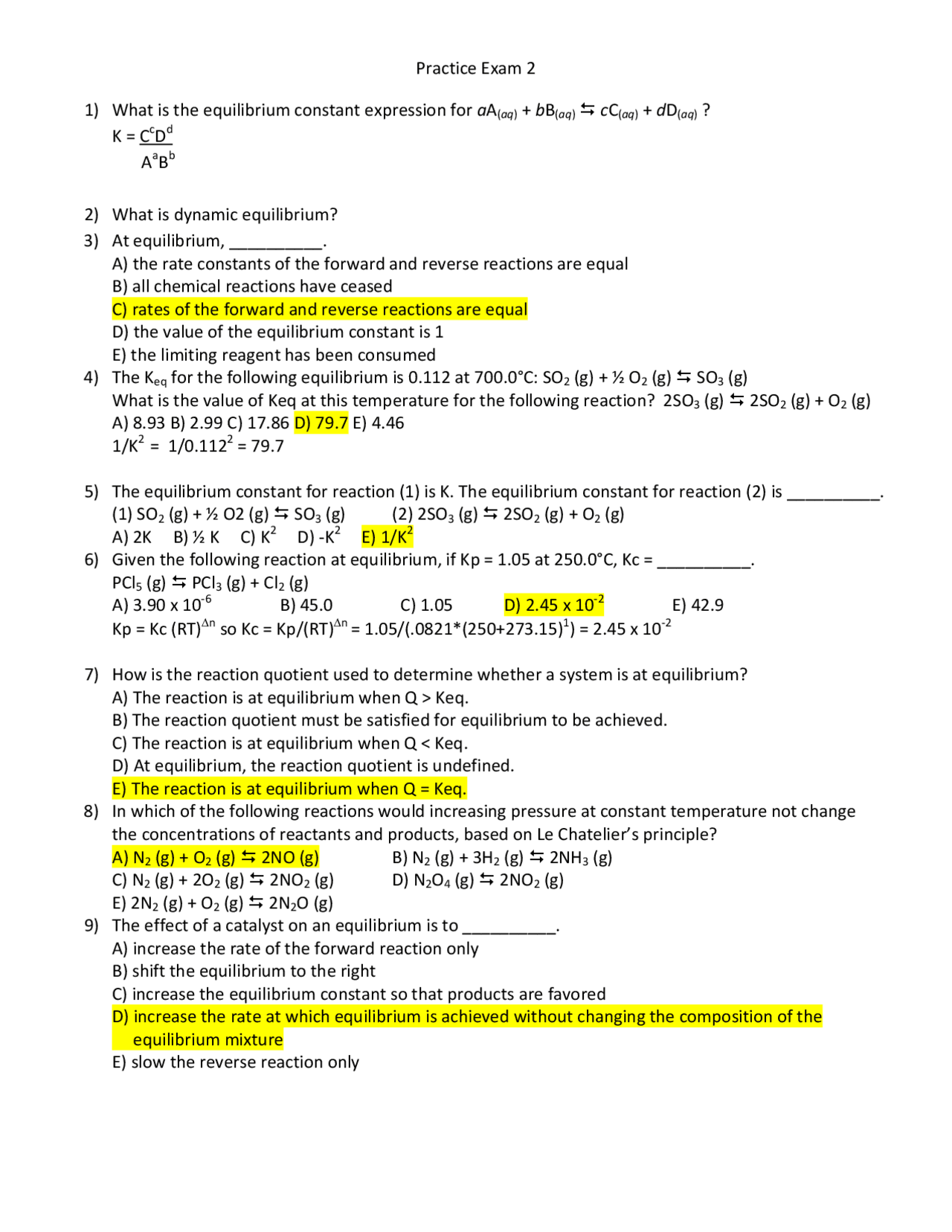 Practice Exam With Solution For Principles Of General Chemistry Ii