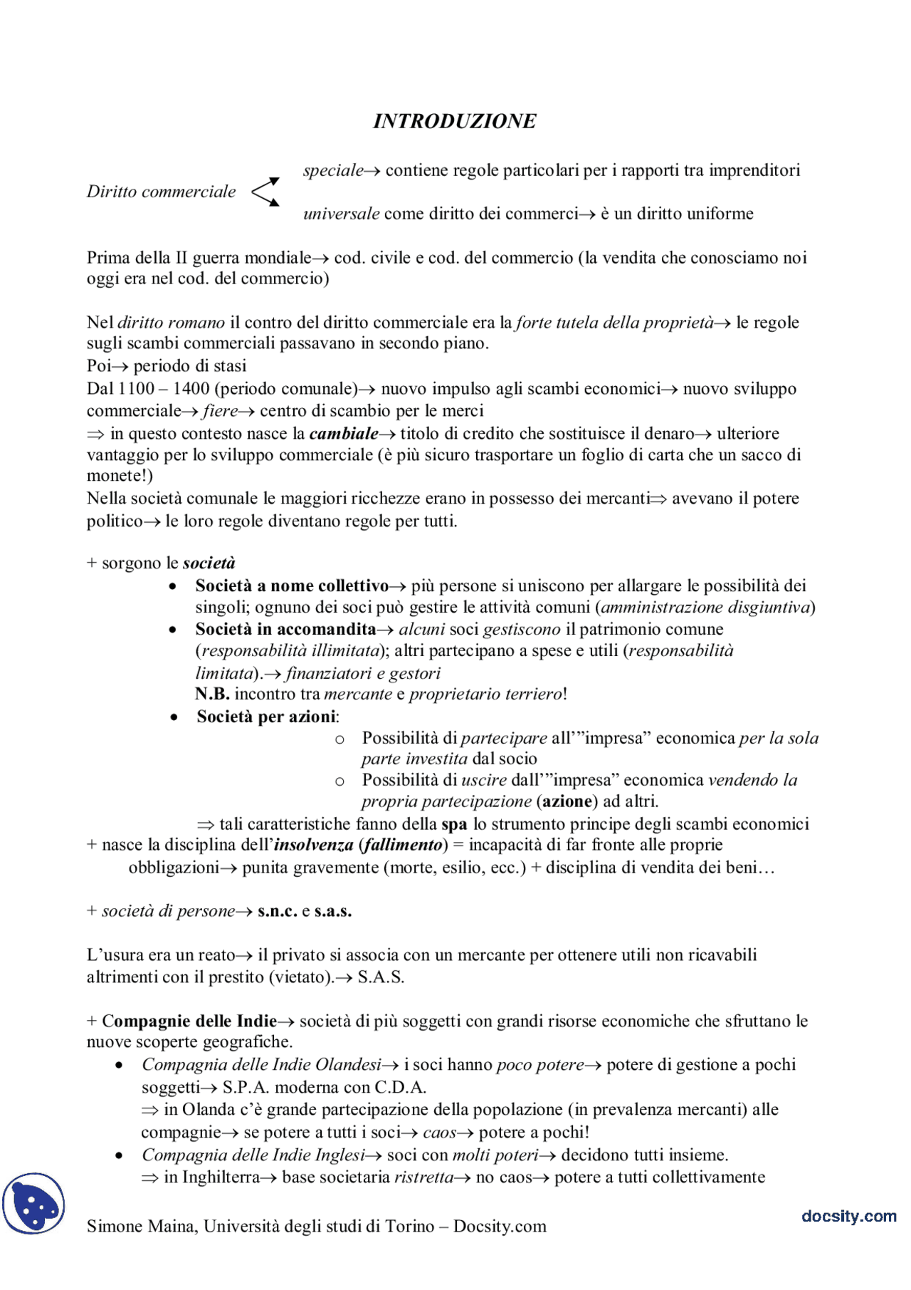 Riassunti Di Diritto Commerciale Parte 1 Sintesi Del Corso Di