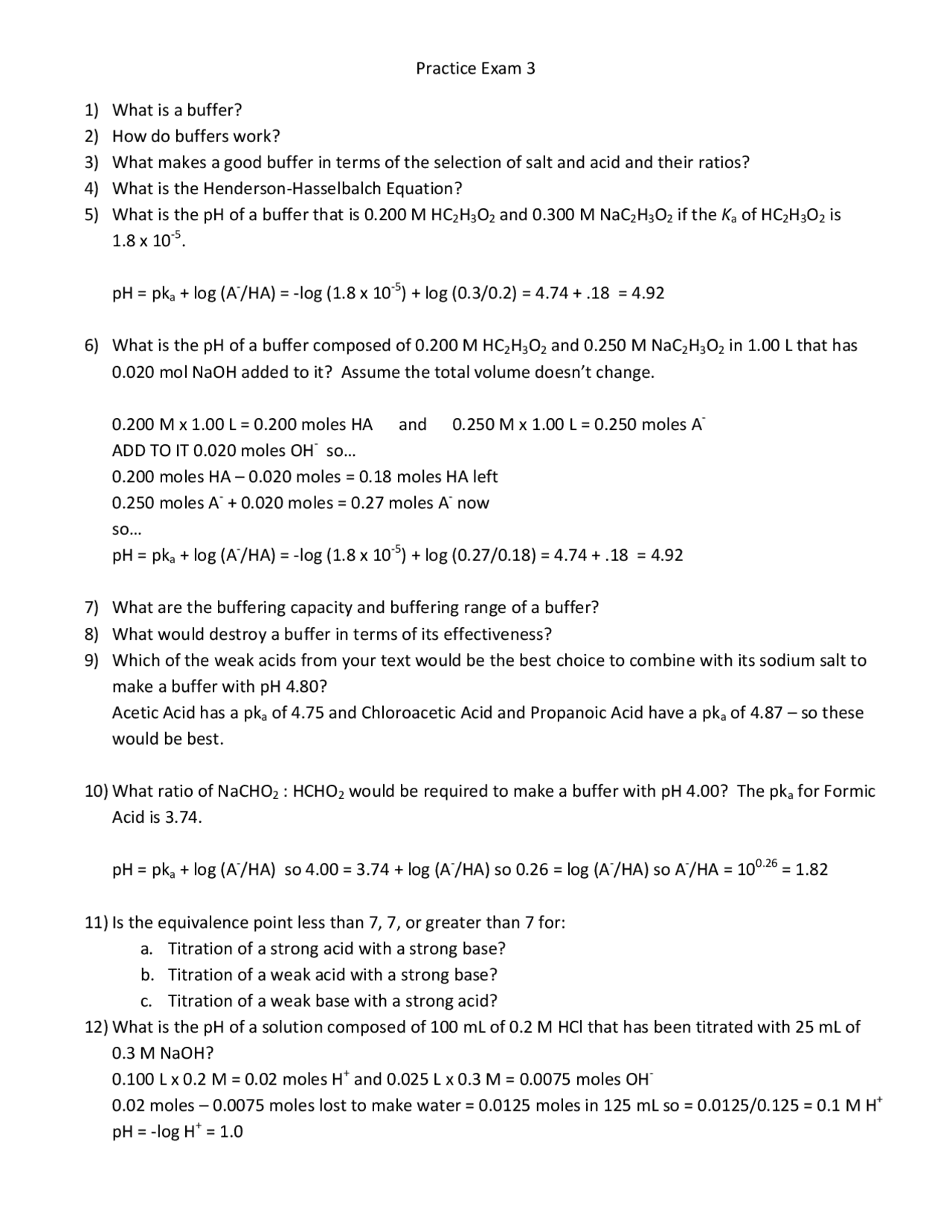 Practice Problems For General Chemistry Ii Exam 3 Chem 106 Docsity