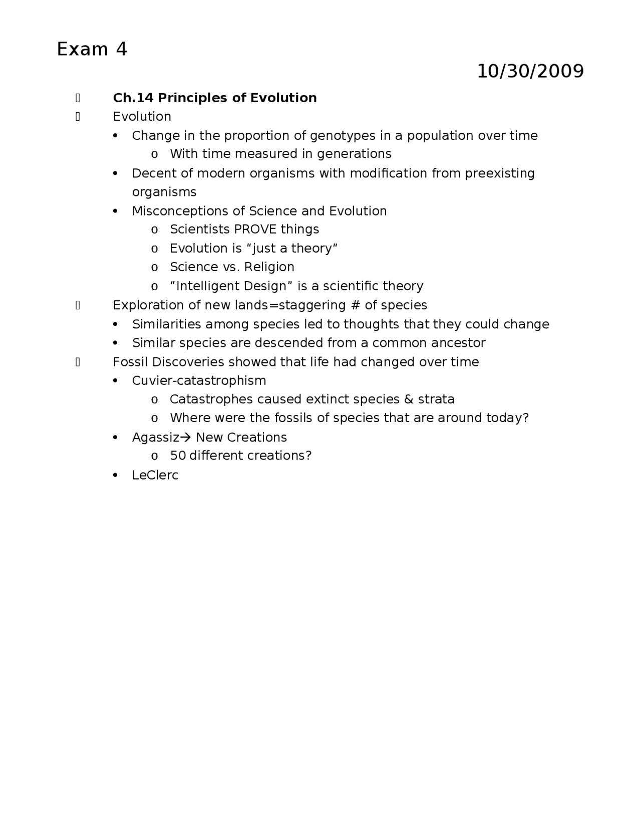 Principles Of Evolution Review Sheet For Exam 4 Biol 1001 Docsity