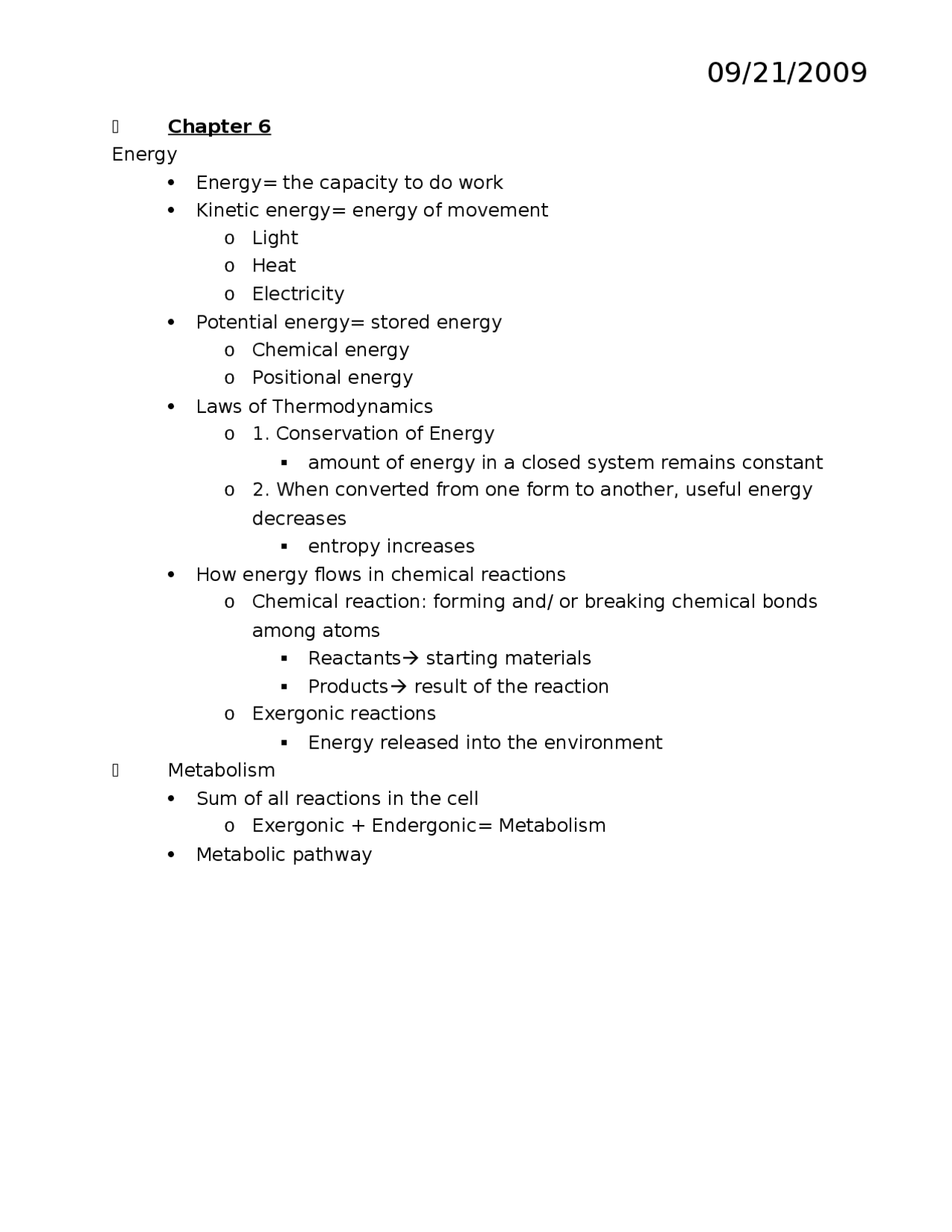 Energy Metabolism Lecture Notes Biol 1001 Docsity