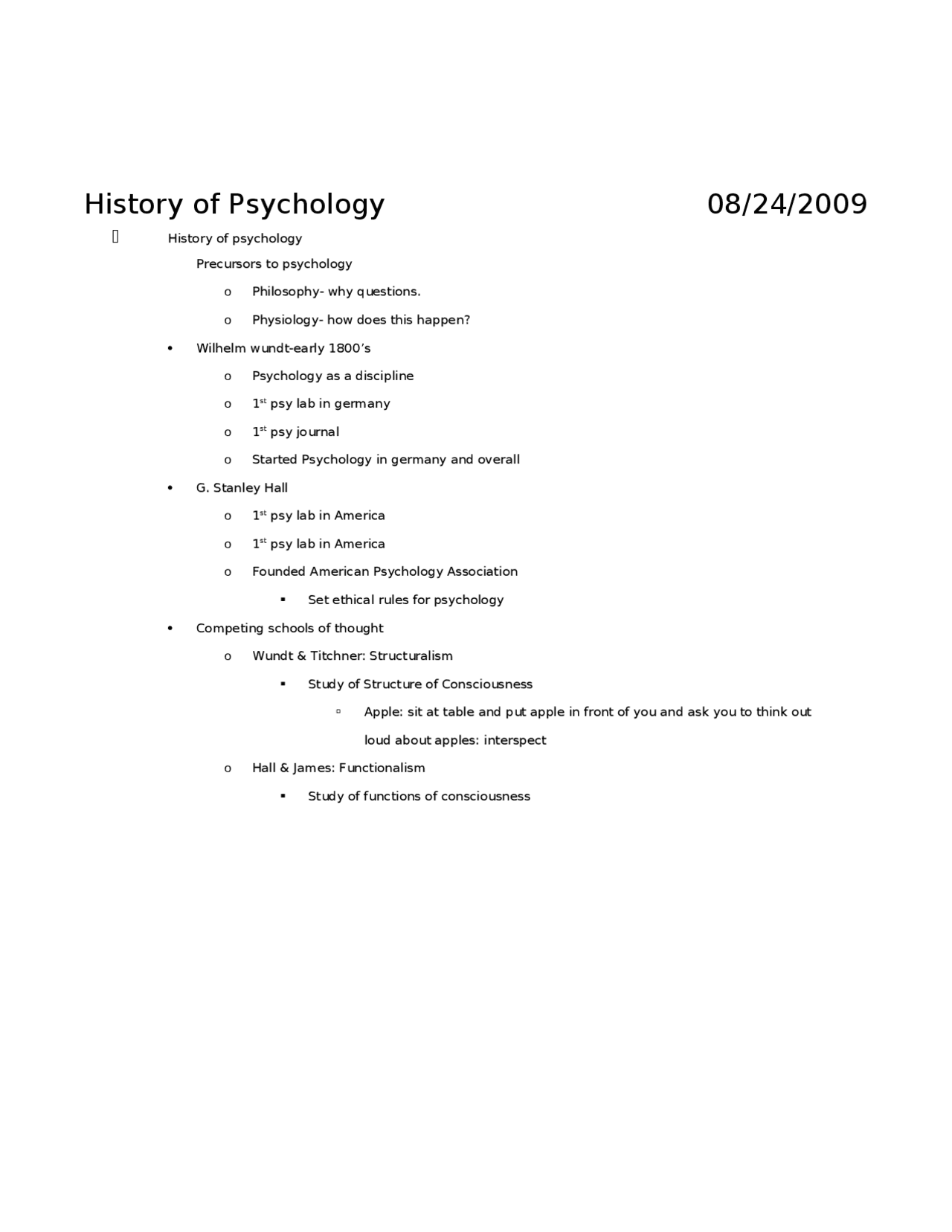 Lecture Notes on History of Psychology | PGS 101 - Docsity
