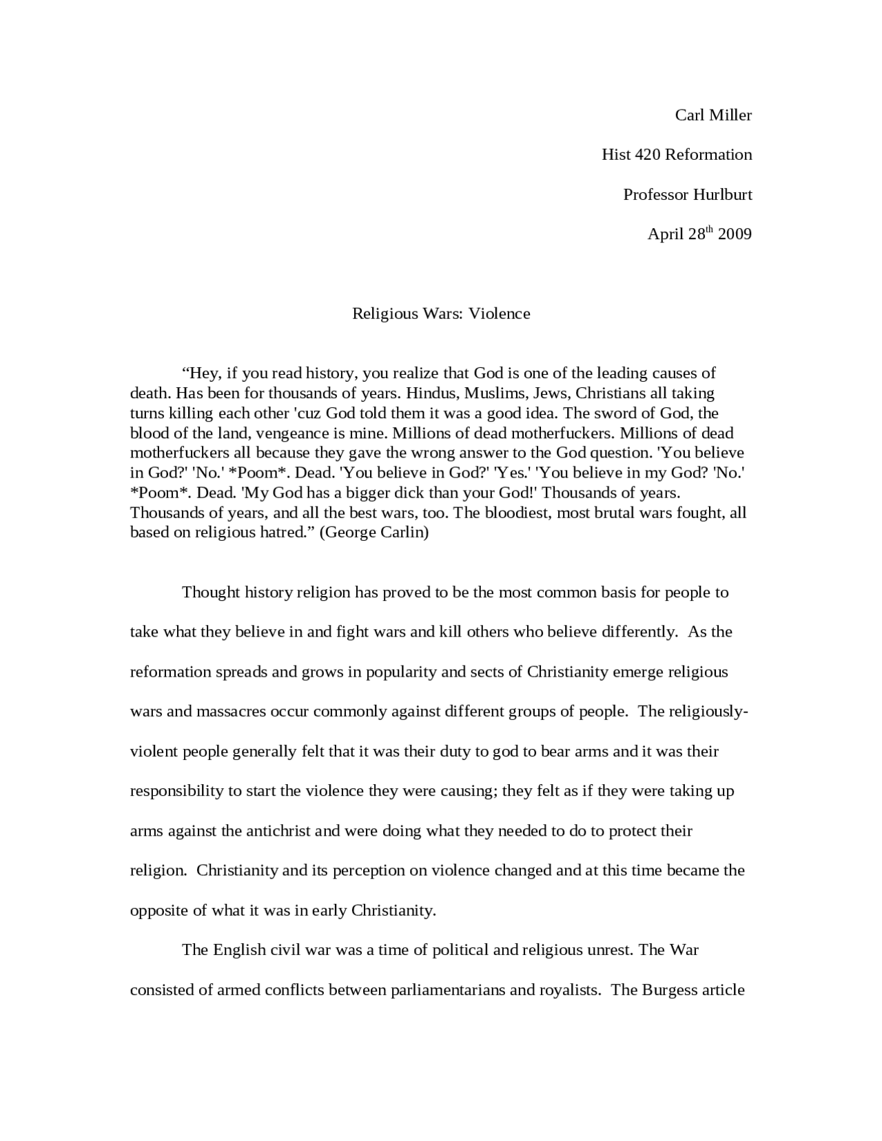 Religious Wars: Violence - Reformation Paper | HIST 420 | Papers ...