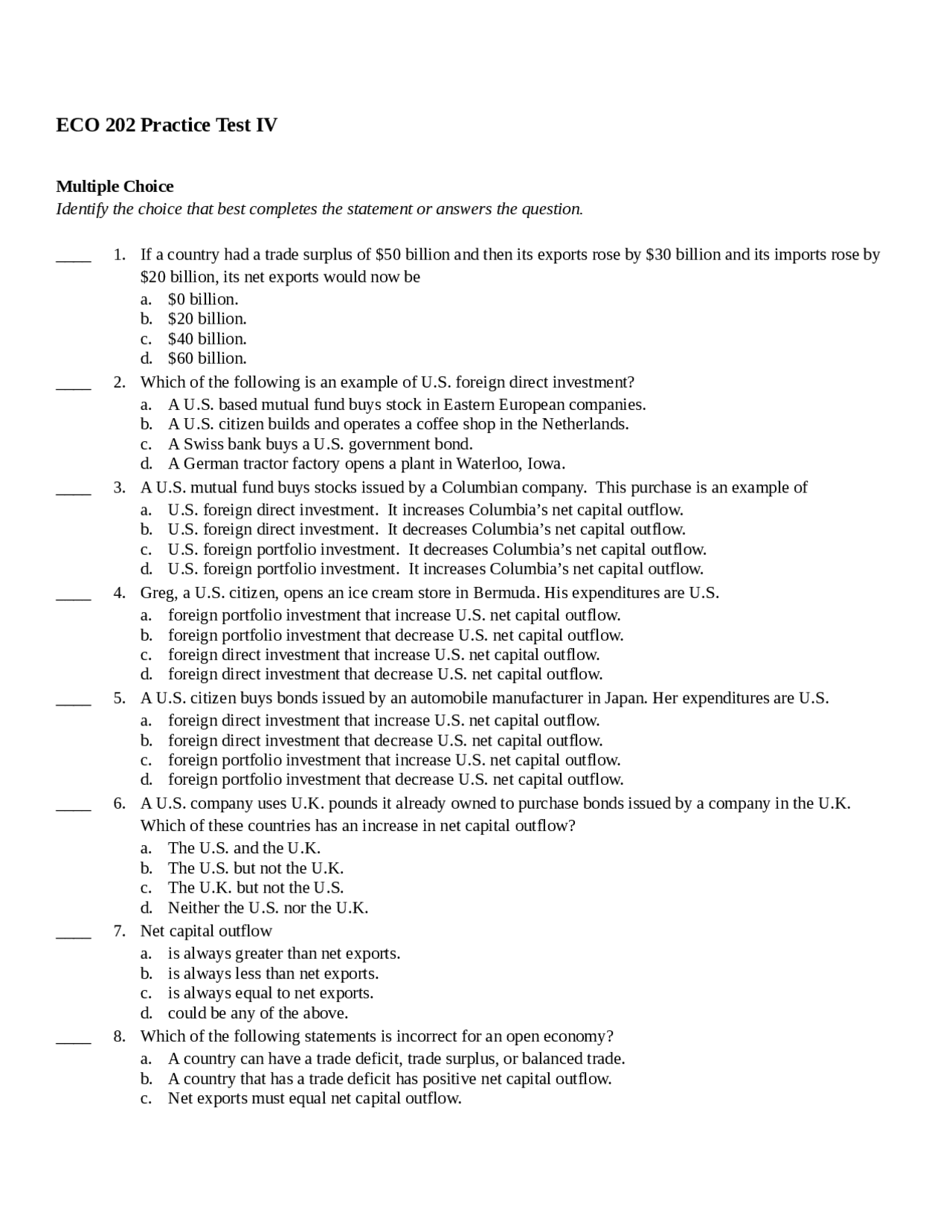Exam 4 Mcqs With Answer Key For Principles Of Ecology Ii Eco 202