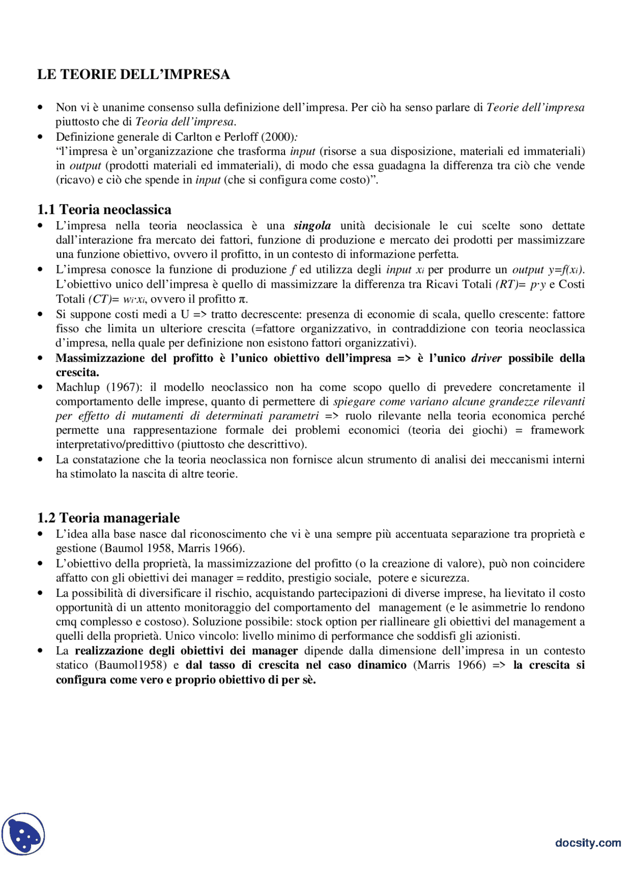 Economia Dei Servizi Teorie Dimpresa Docsity