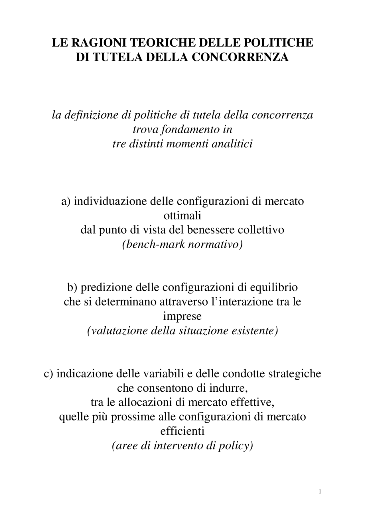 Economia e organizzazione dei servizi - Politiche per la concorrenza - Docsity