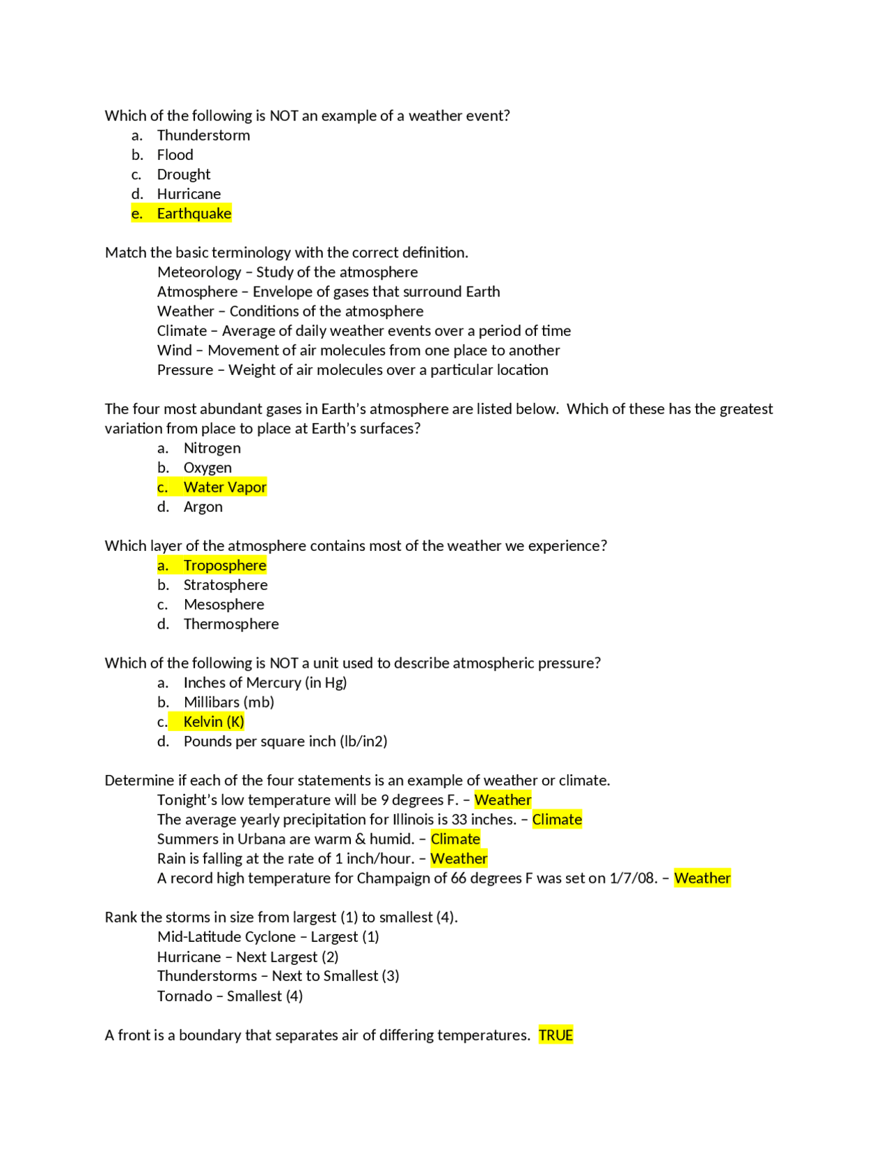 Review Sheet For Introduction To Meteorology Atms 100 Docsity