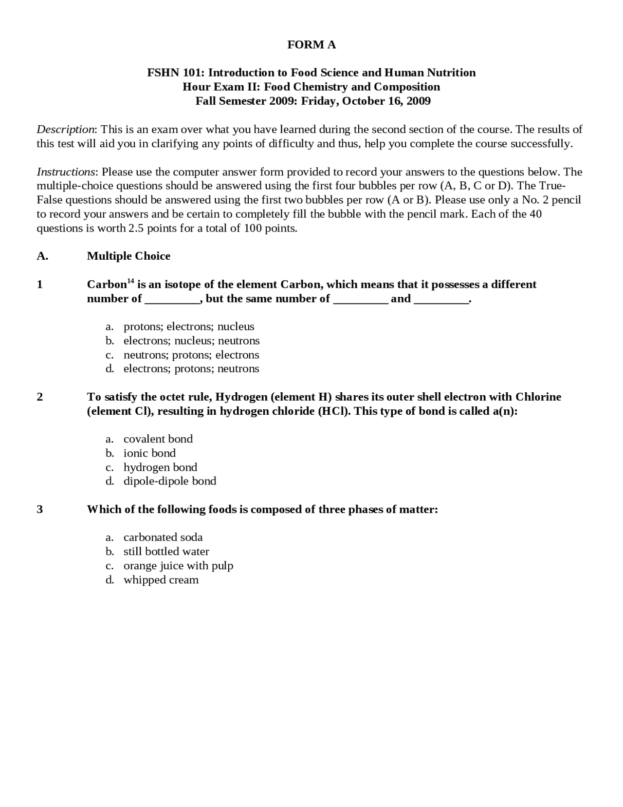 Exam Ii Questions Introduction Food Science And Nutrition Fshn 101