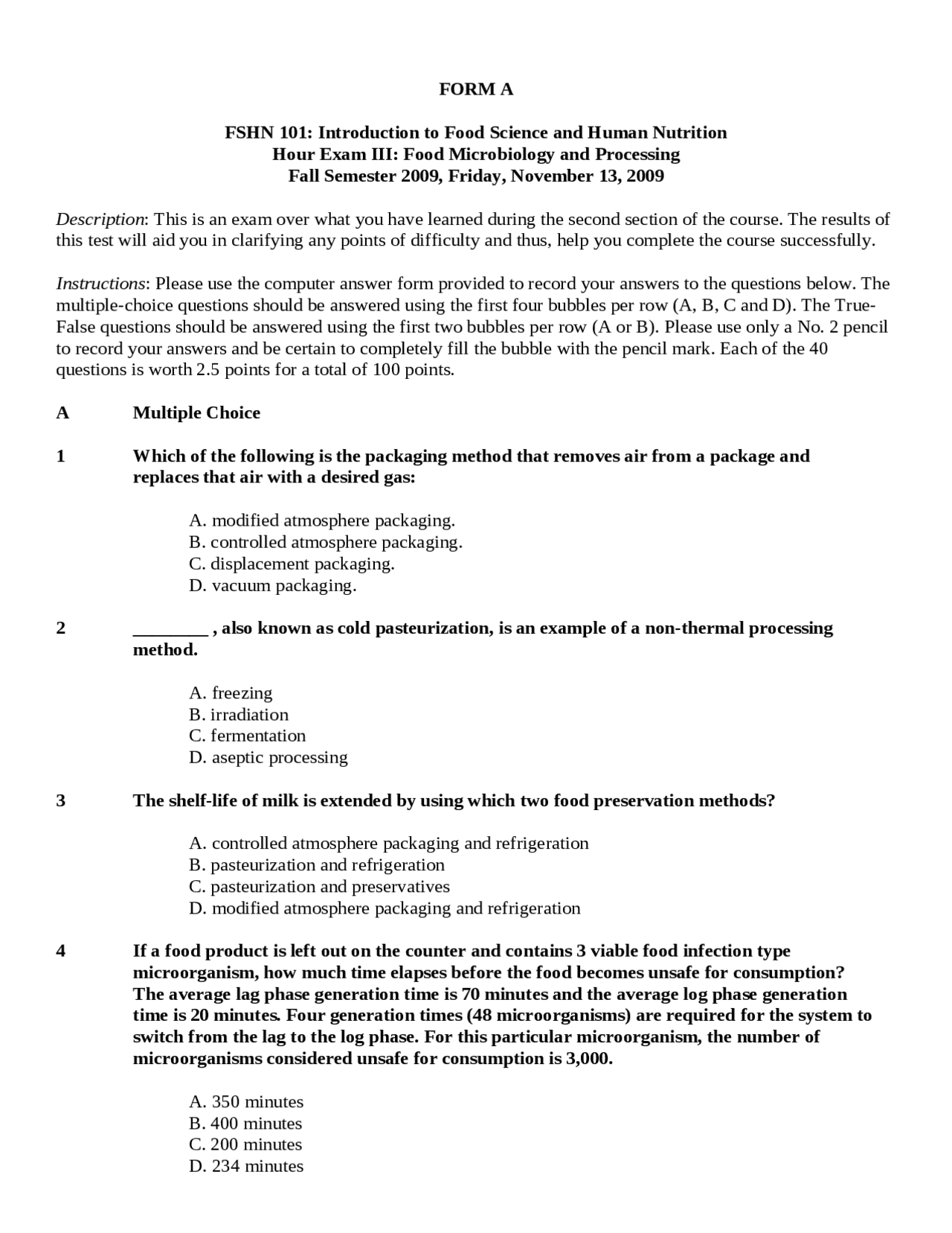 Questions For Test 3 Introduction Food Science And Nutrition Fshn