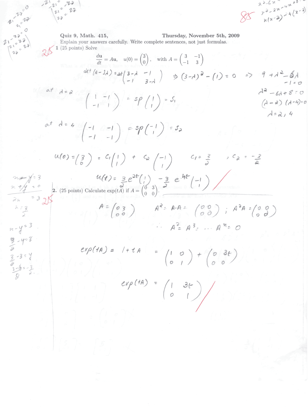 Quiz 9 with Answers - Applied Linear Algebra | MATH 415 - Docsity