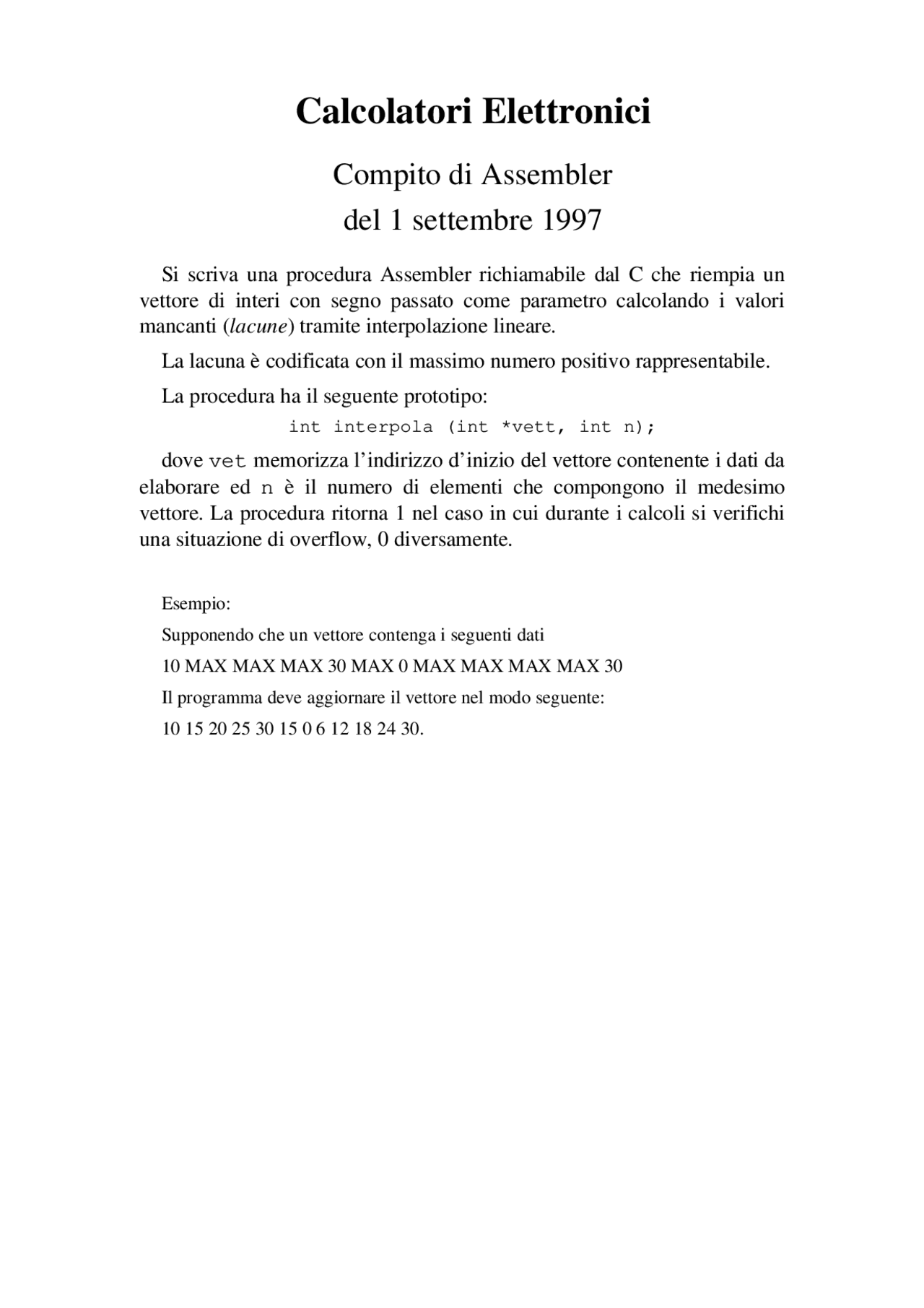 Calcolatori Elettronici Tema Desame 01 09 1997 Con Soluzione Docsity