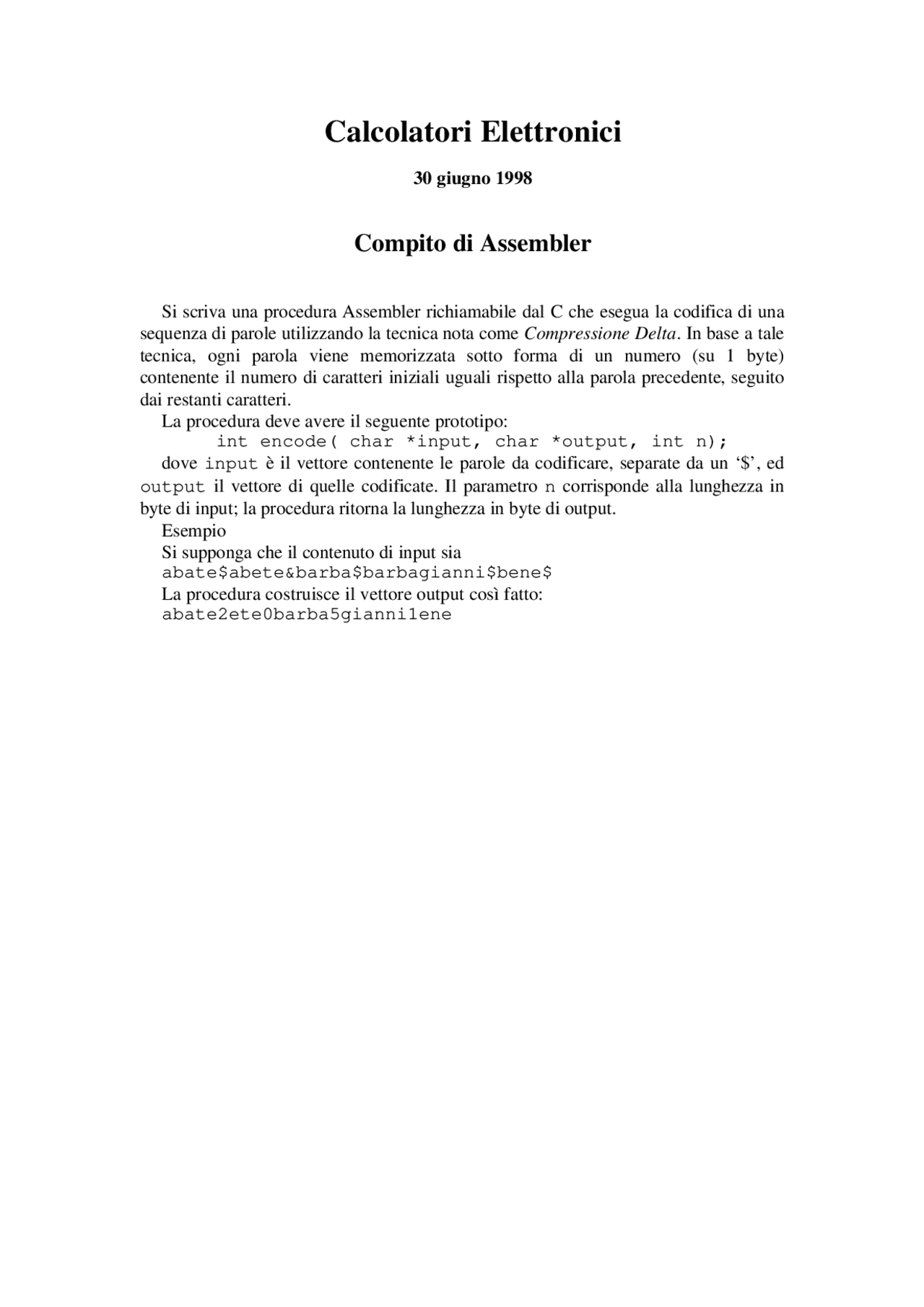 Calcolatori Elettronici Tema Desame 03 06 1998 Con Soluzione Docsity