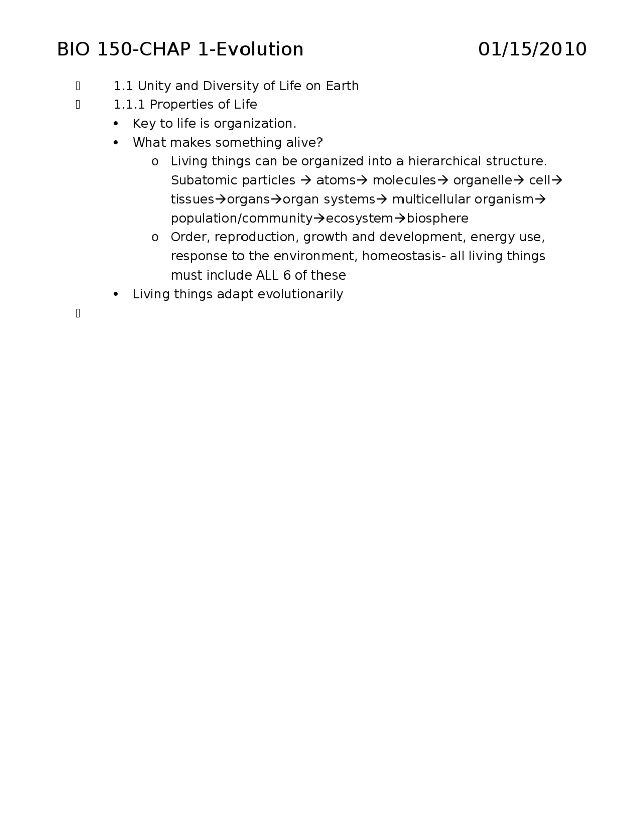 Notes On Unity And Diversity Of Life On Earth Bio 150 Docsity
