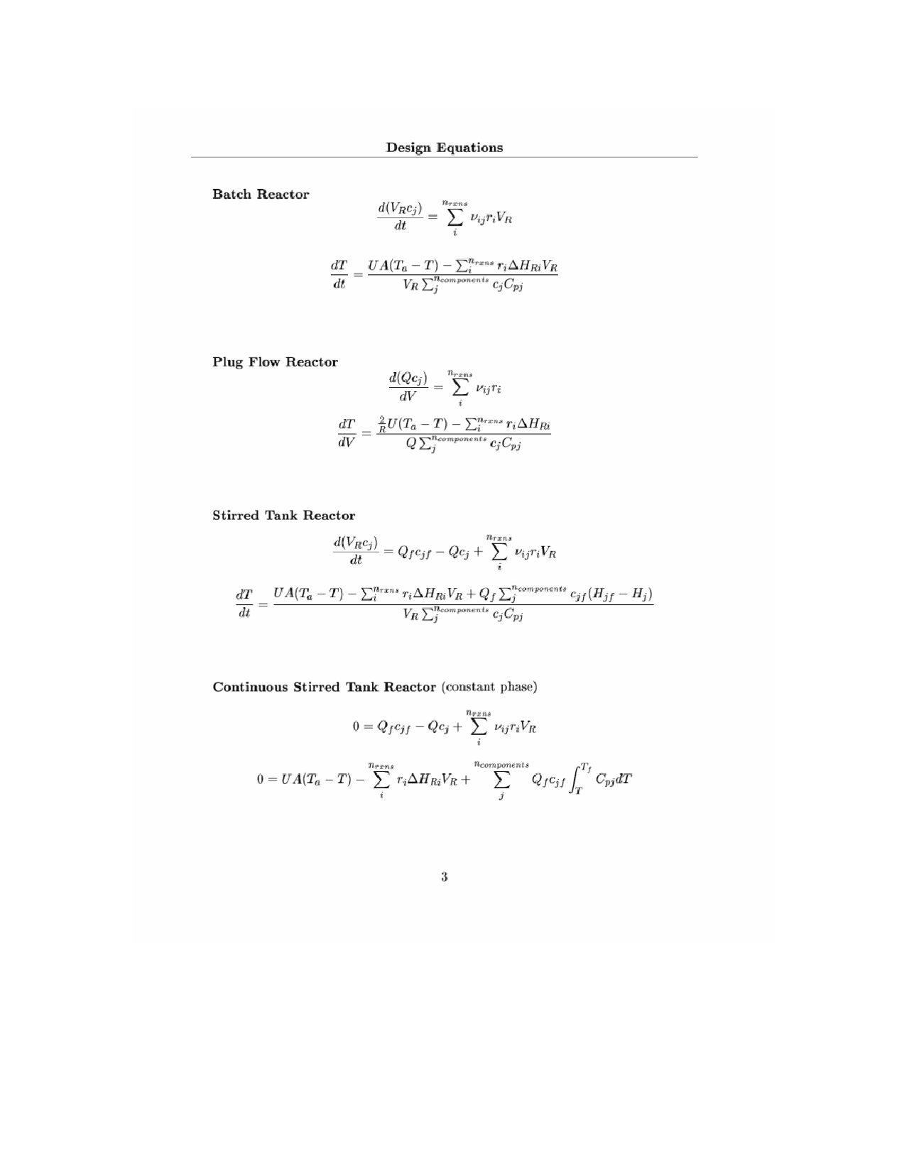 Design Equations - Chemical Reaction Engineers | CHE 4210 - Docsity