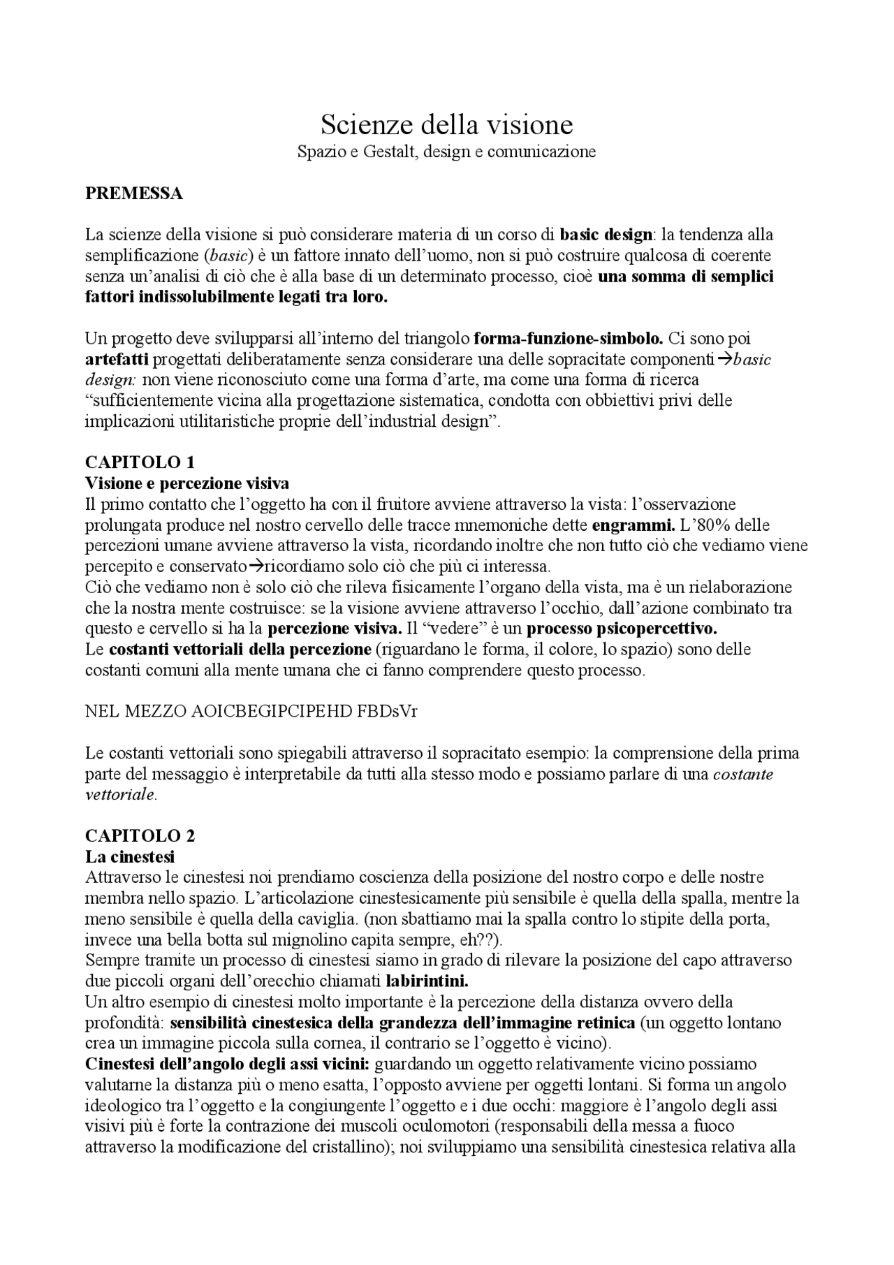 Scienza della visione - riassunto - Docsity