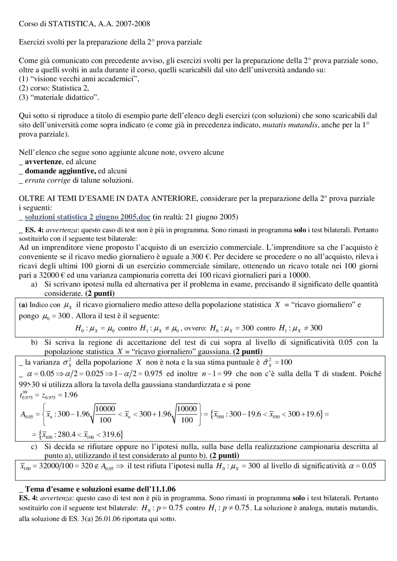 Statistica Esercizi Svolti Docsity