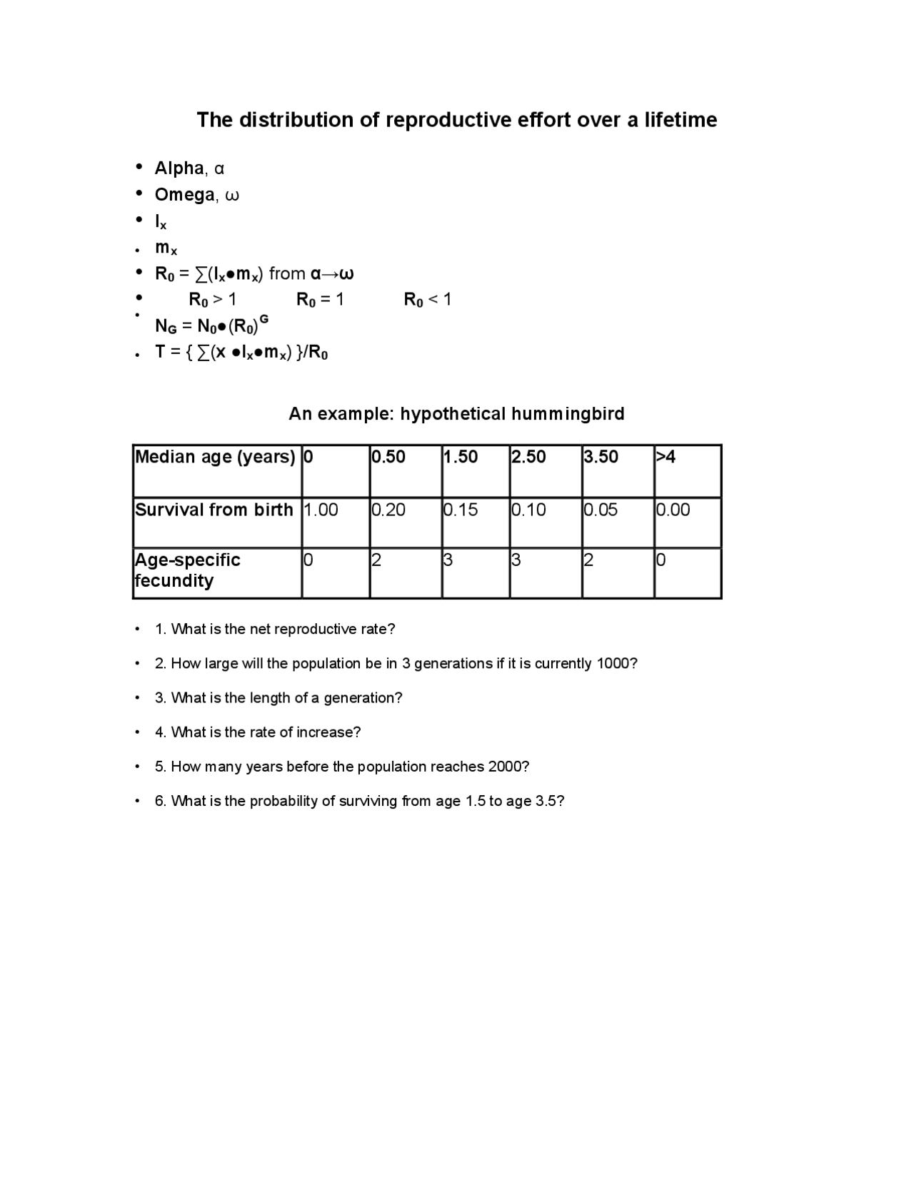 The Distribution of Reproductive Effort Over Lifetime | BIOL 1230 - Docsity