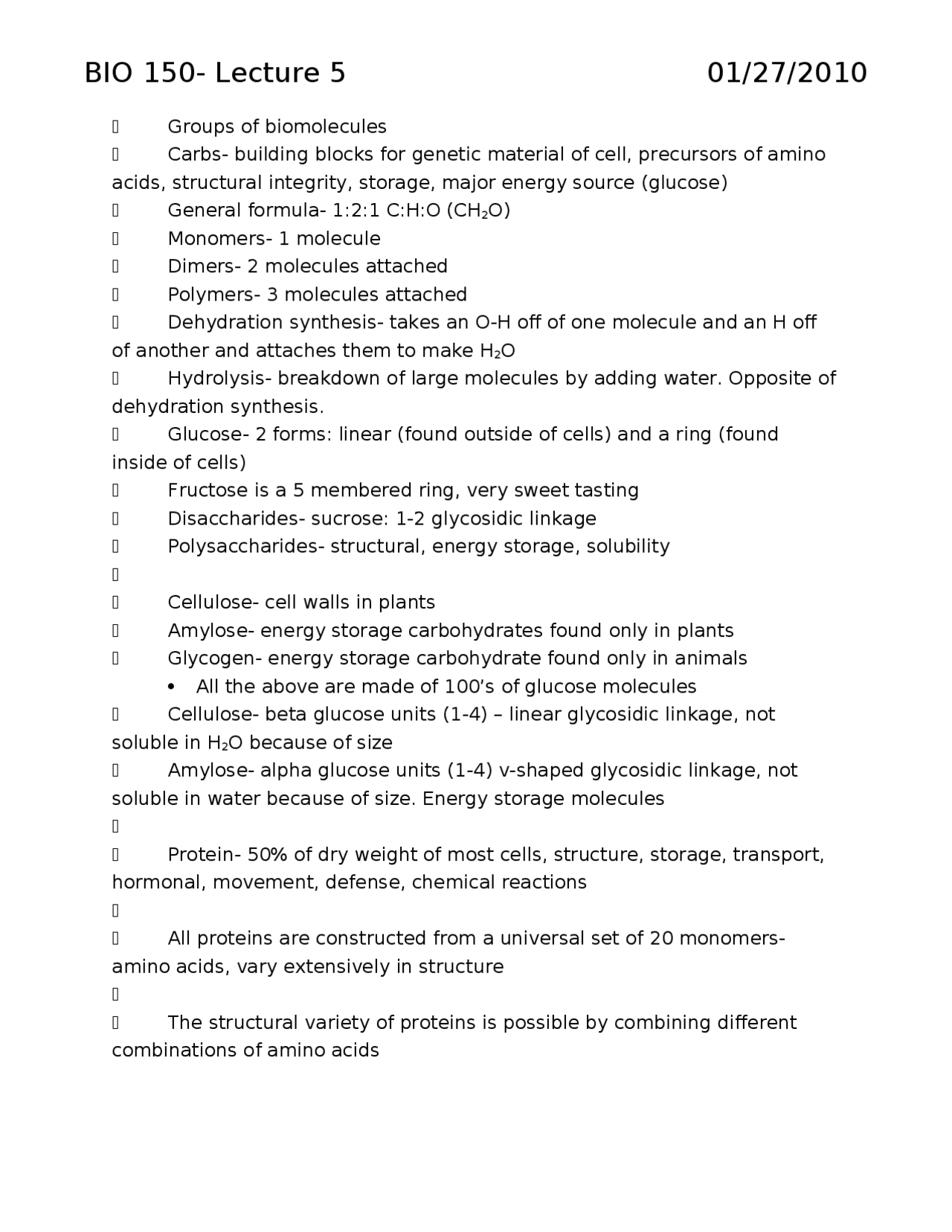 Groups Of Biomolecules Principles Of Biology I Bio 150 Docsity