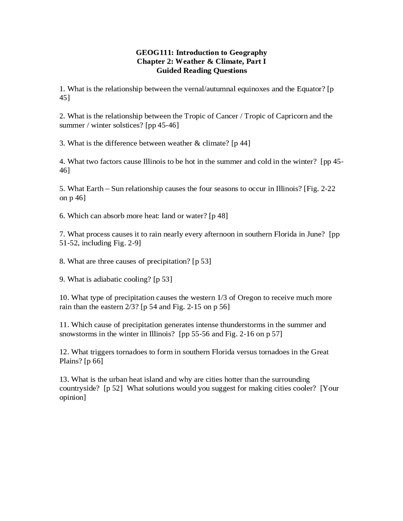 Guided Reading Questions for Introduction to Geography | GEOG 111 - Docsity