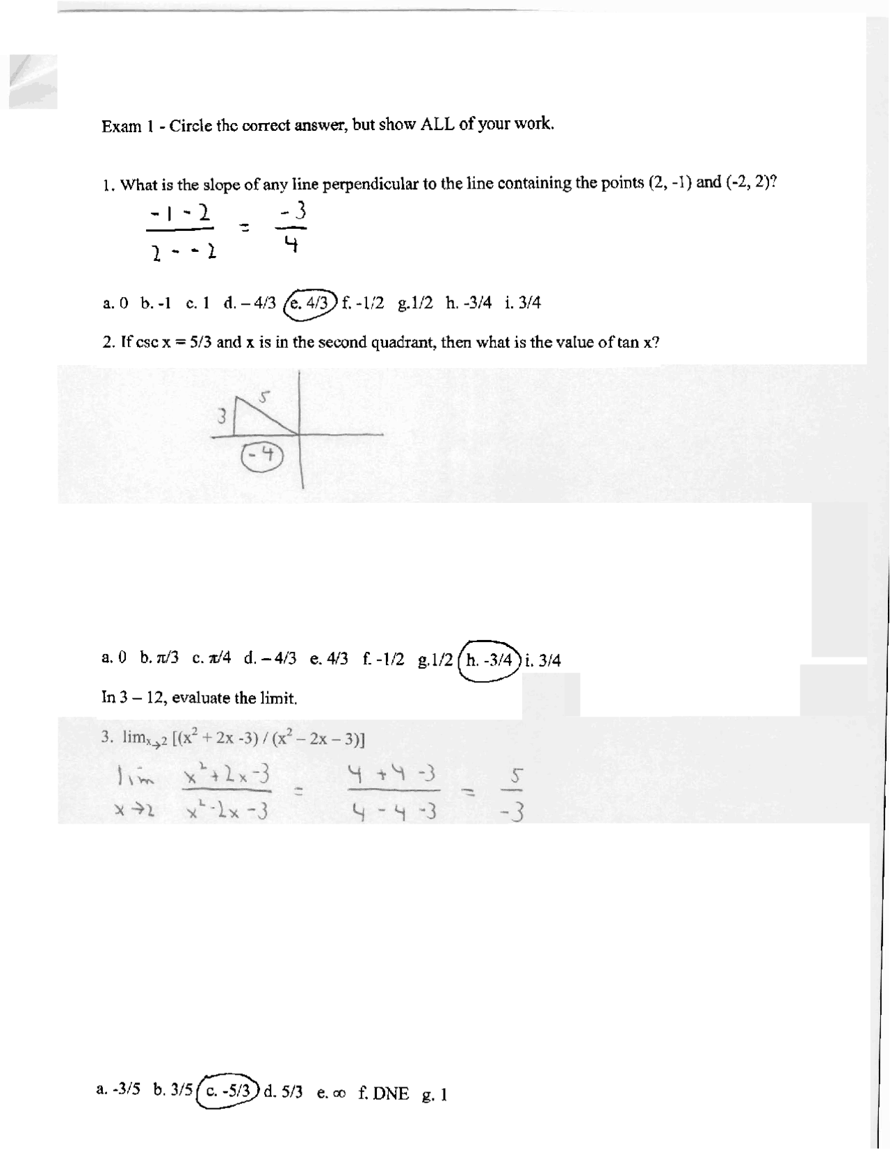 15 Solved Questions For Exam 1 Calculus With Analytic Geometry I