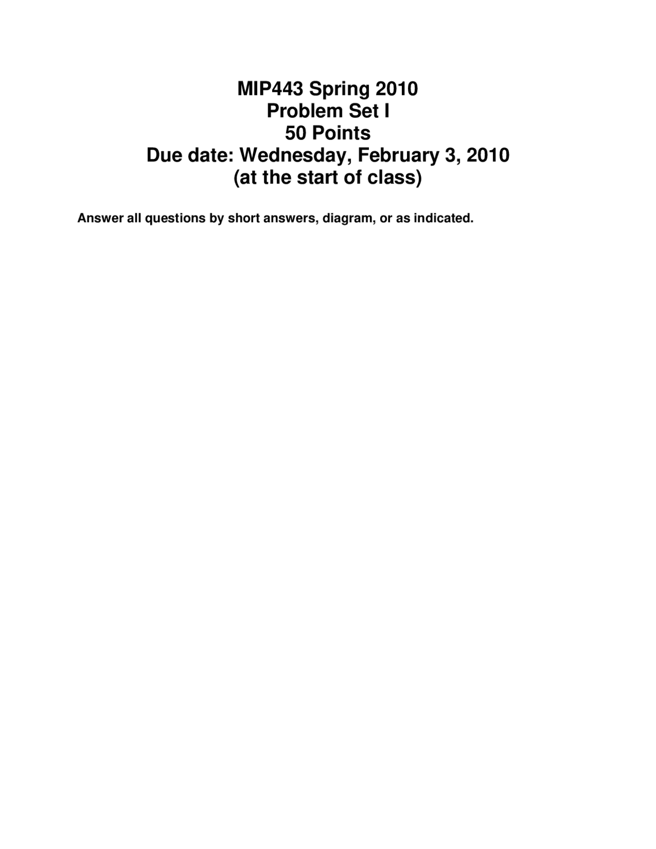 Microbial Physiology Problem Set 1 With Questions Mip 443 Docsity