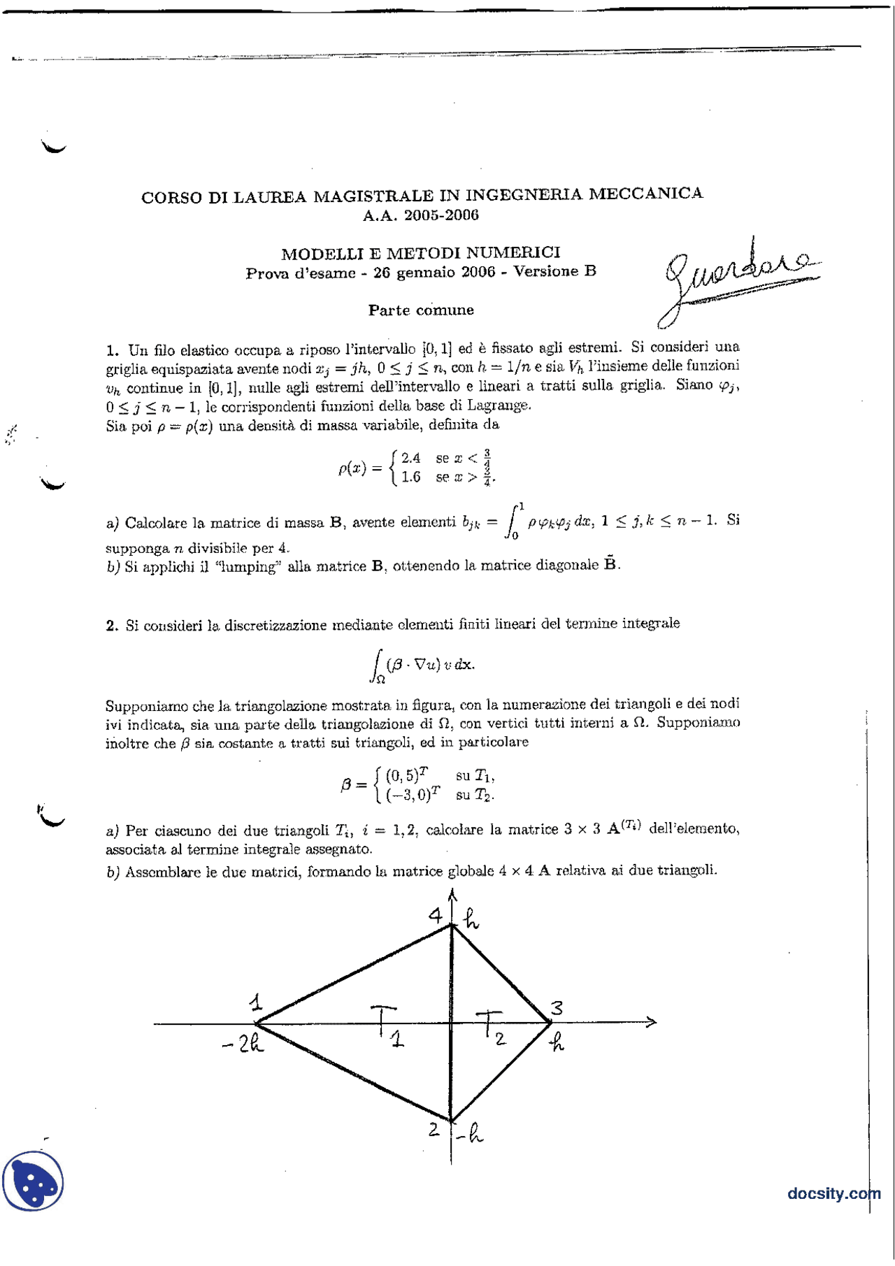 Modelli E Metodi Numerici Esame Risolto 26 1 2006 Docsity