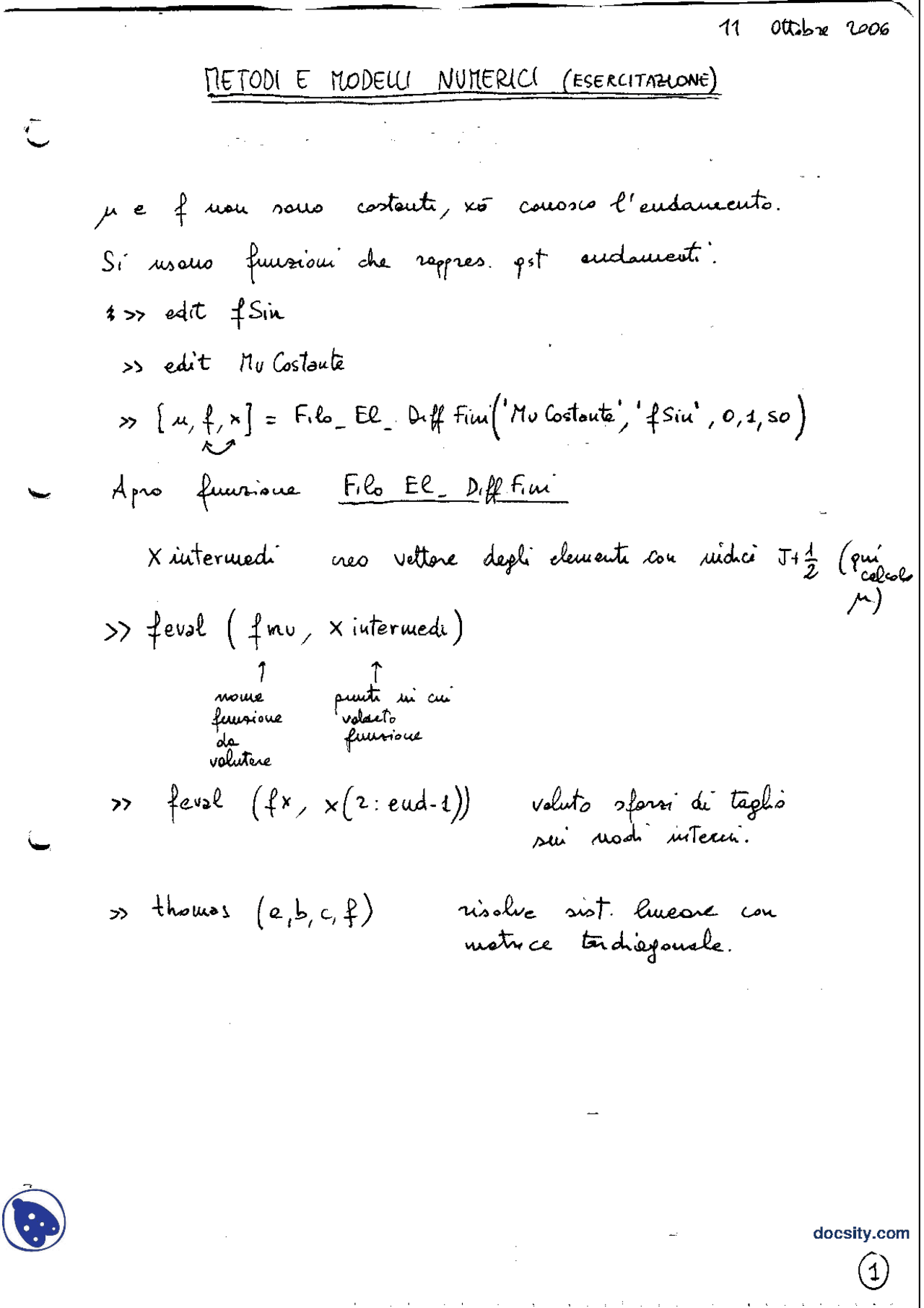 Modelli E Metodi Numerici Esercitazioni Risolte Docsity