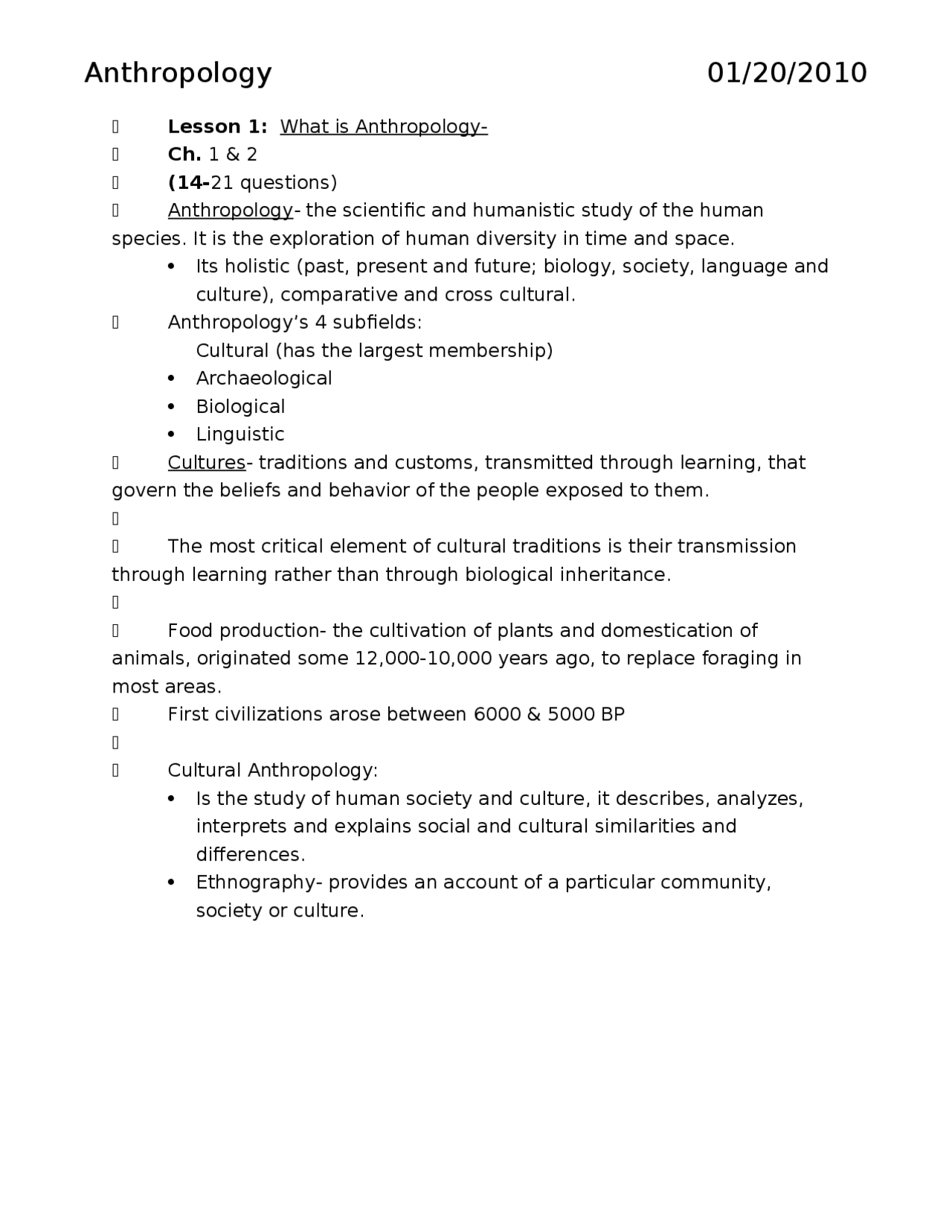 Lecture Notes On General Anthropology Anthro 1000 Docsity