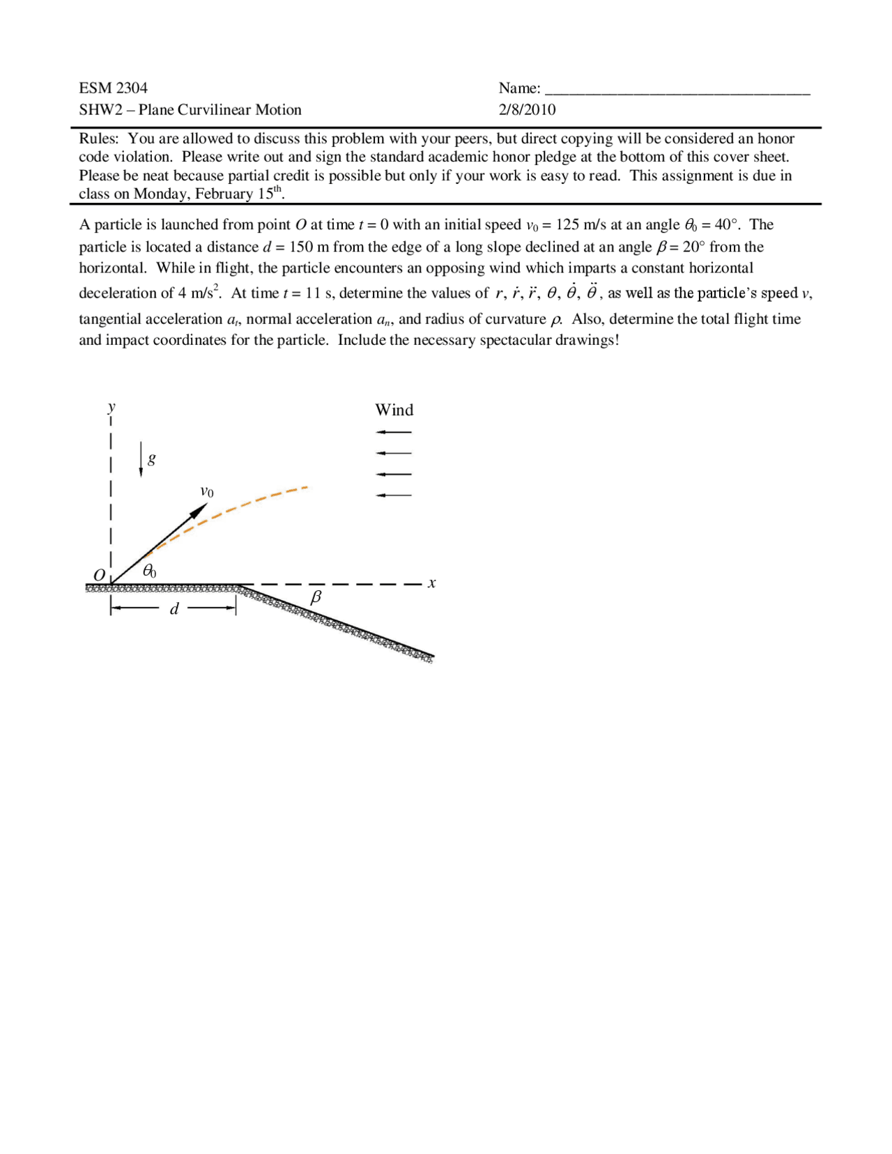 Assignment 2 For Plane Curvilinear Motion Dynamics Esm 2304 Docsity